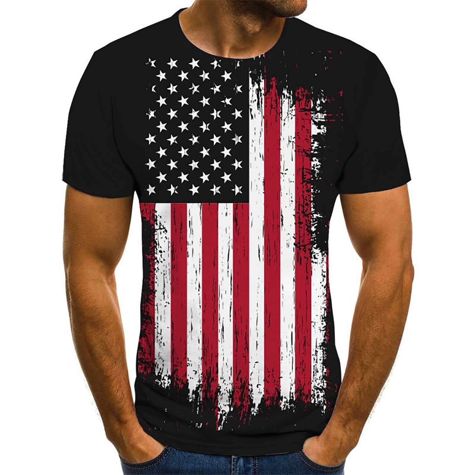 CAMERIARIO Independence Day Men's The US Flag Short Sleeve Loose T-Shirts, Sizes M-4XL, Bigs ...