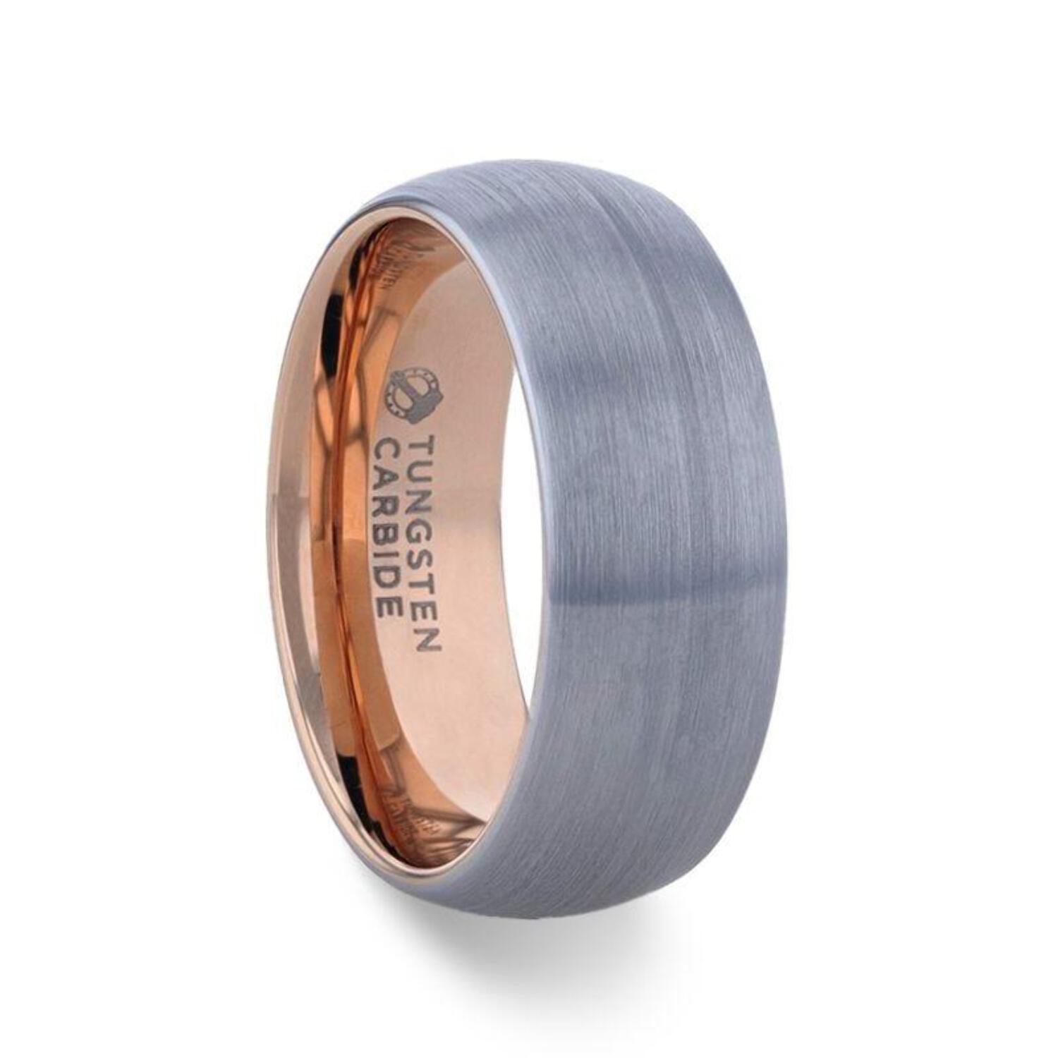 CAMERON Domed Brushed Finish Tungsten Carbide Men's Wedding Band With ...