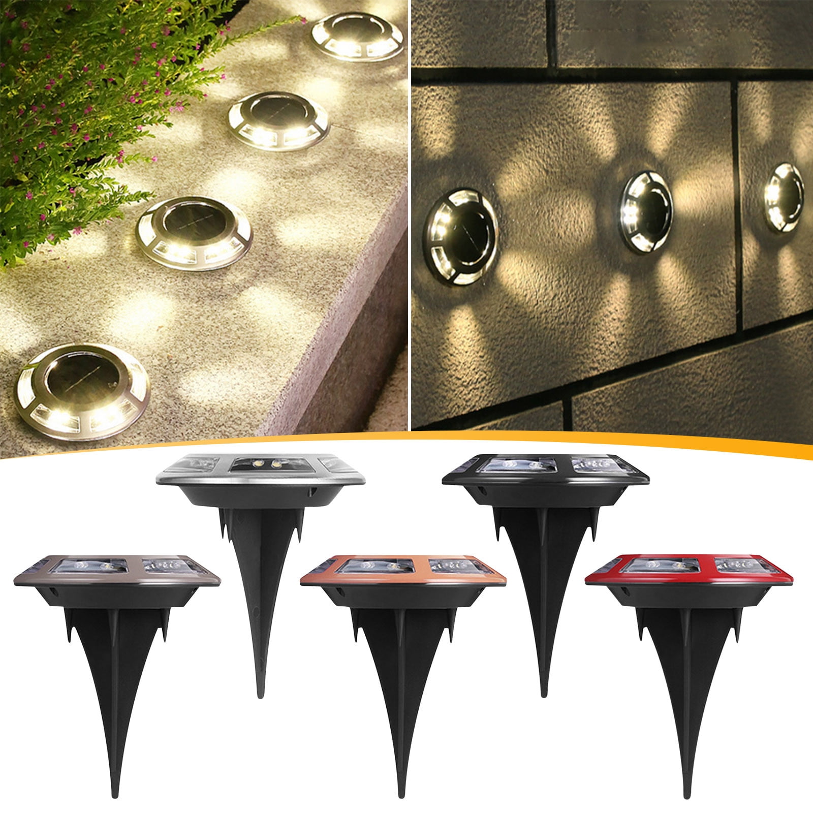 CAMIALA Solar Ground Lights Outdoor,12 LED Round Stainless Steel Ground ...