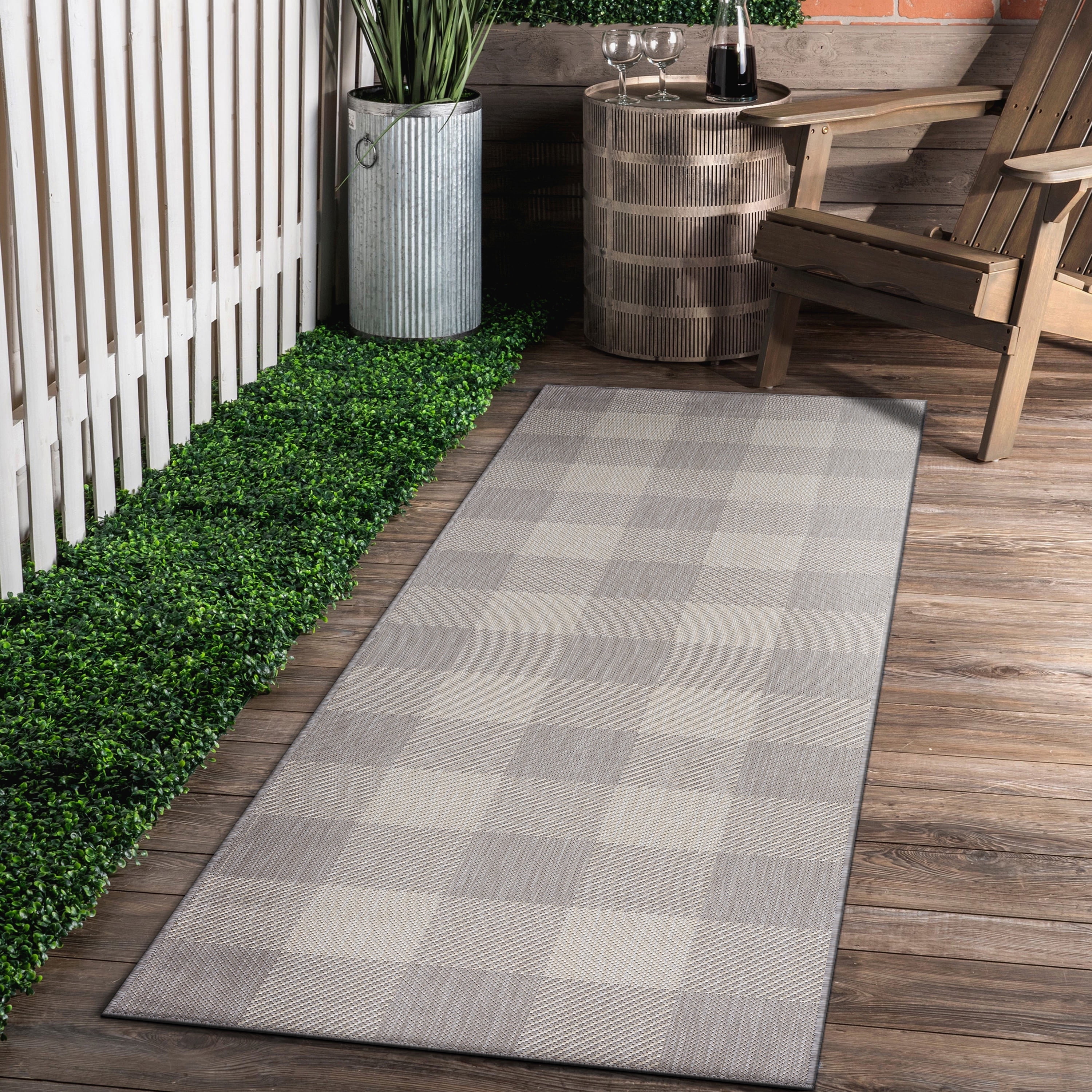 CAMILSON Buffalo Plaid Indoor Outdoor Rug, 2' x 7' Grey Checkered Area ...