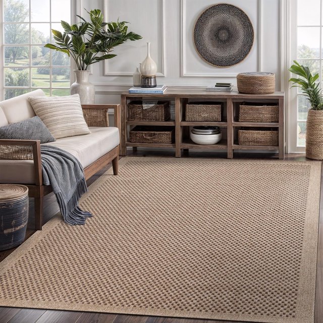 CAMILSON Easy Jute Rug Indoor Outdoor Farmhouse Area Rugs Checkered ...