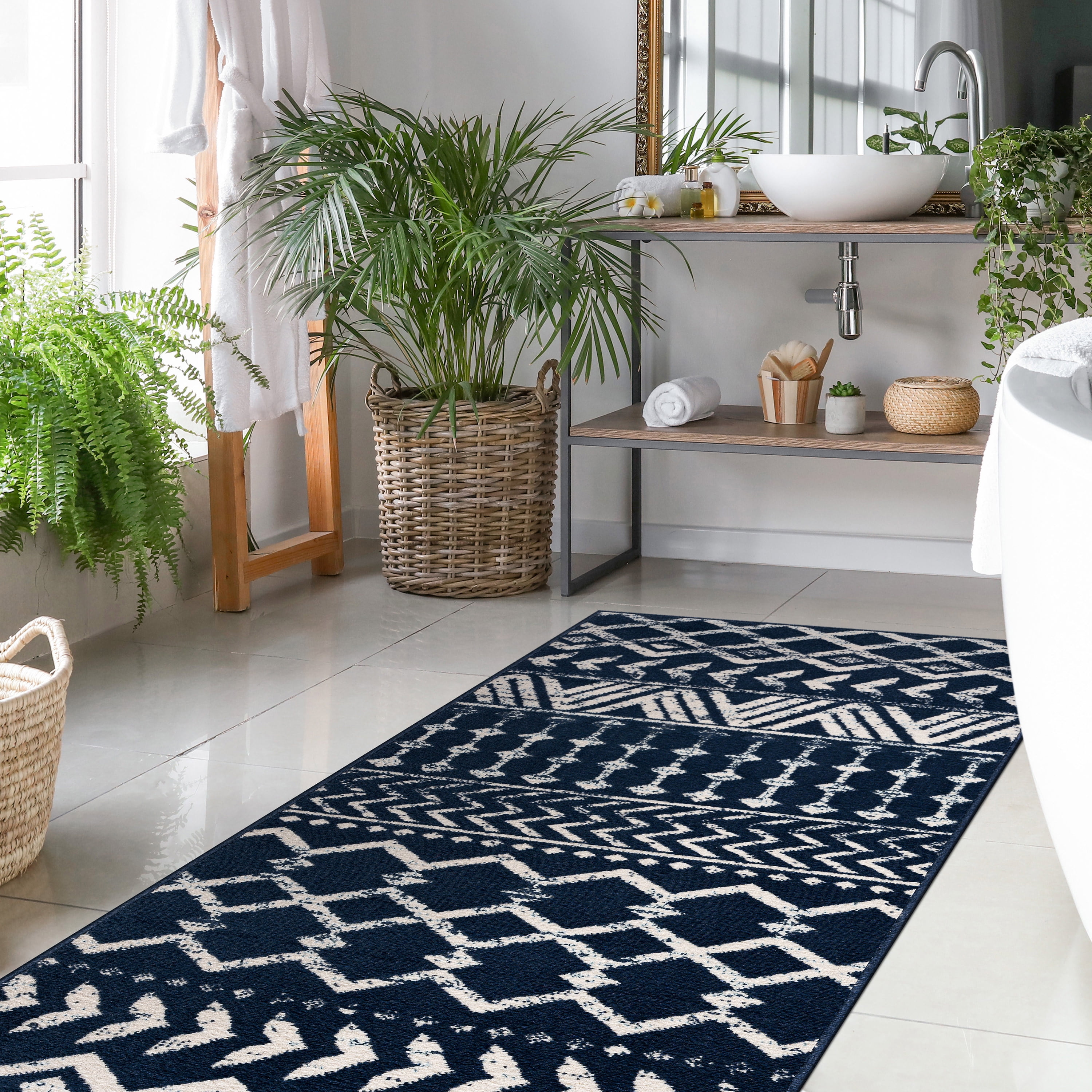 CAMILSON Crystal Contemporary Geometric Navy Blue Area Rug 2'x7' for ...
