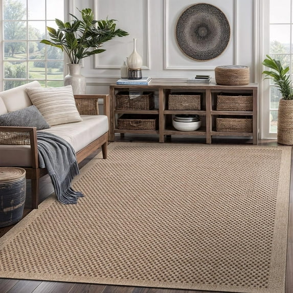 CAMILSON Easy Jute Rug Indoor Outdoor Farmhouse Area Rugs Checkered ...