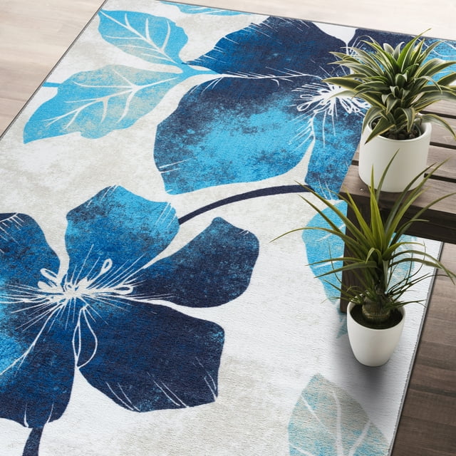 CAMILSON Solana Non Slip Modern Floral Indoor Area Rug Blue/Grey 6x9 ...