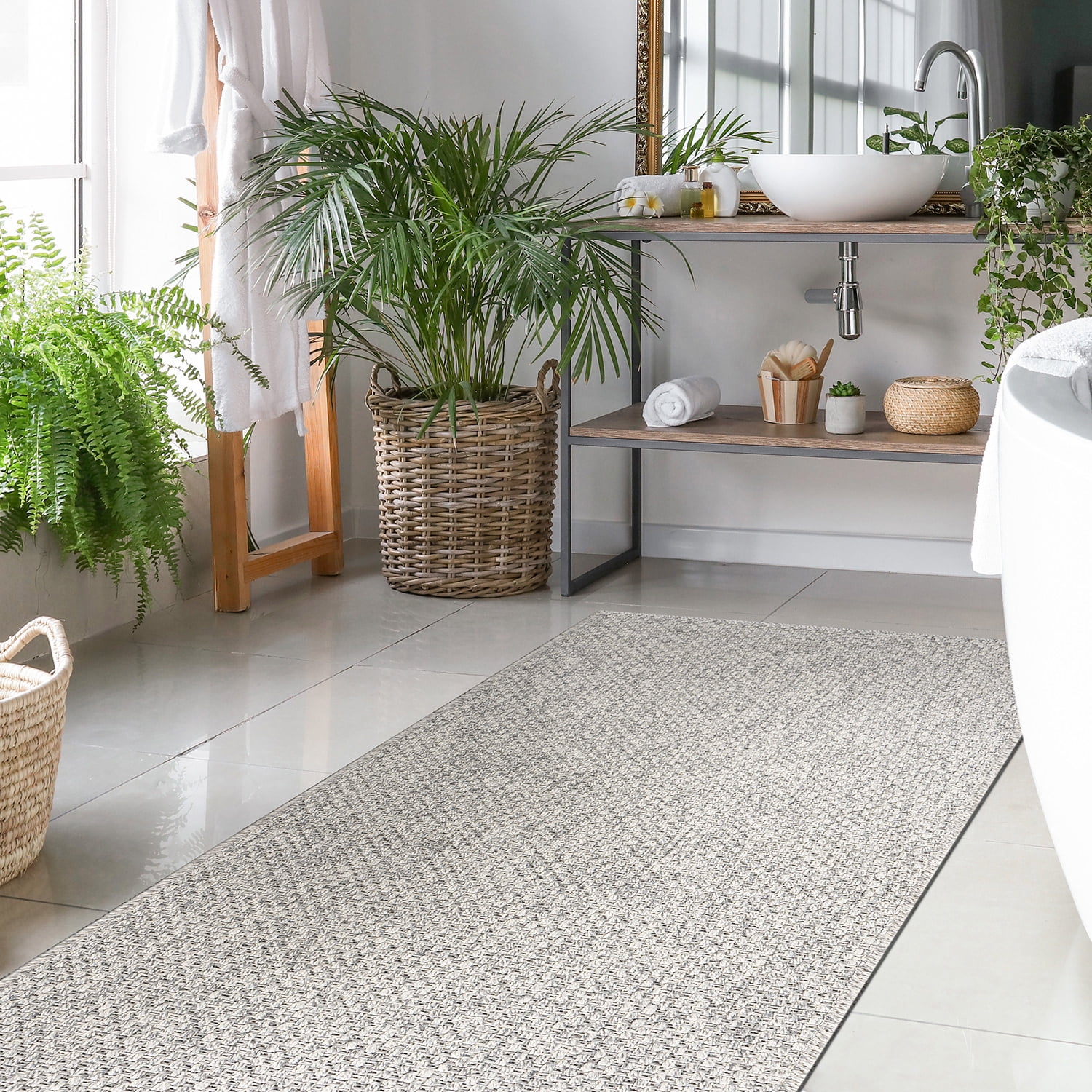 CAMILSON Solid Non Shedding Easy-Cleaning Outdoor Jute Rug Gray 2x7 ...