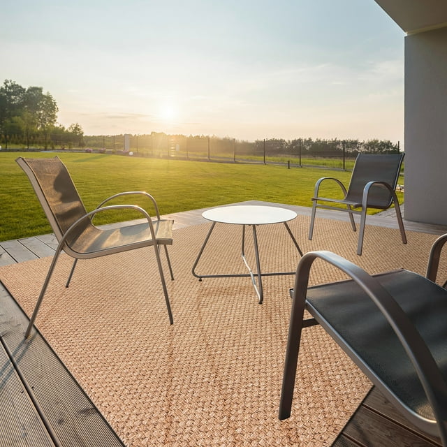 CAMILSON Solid Non Shedding Easy-Cleaning Outdoor Jute Rug Natural 5x7 ...