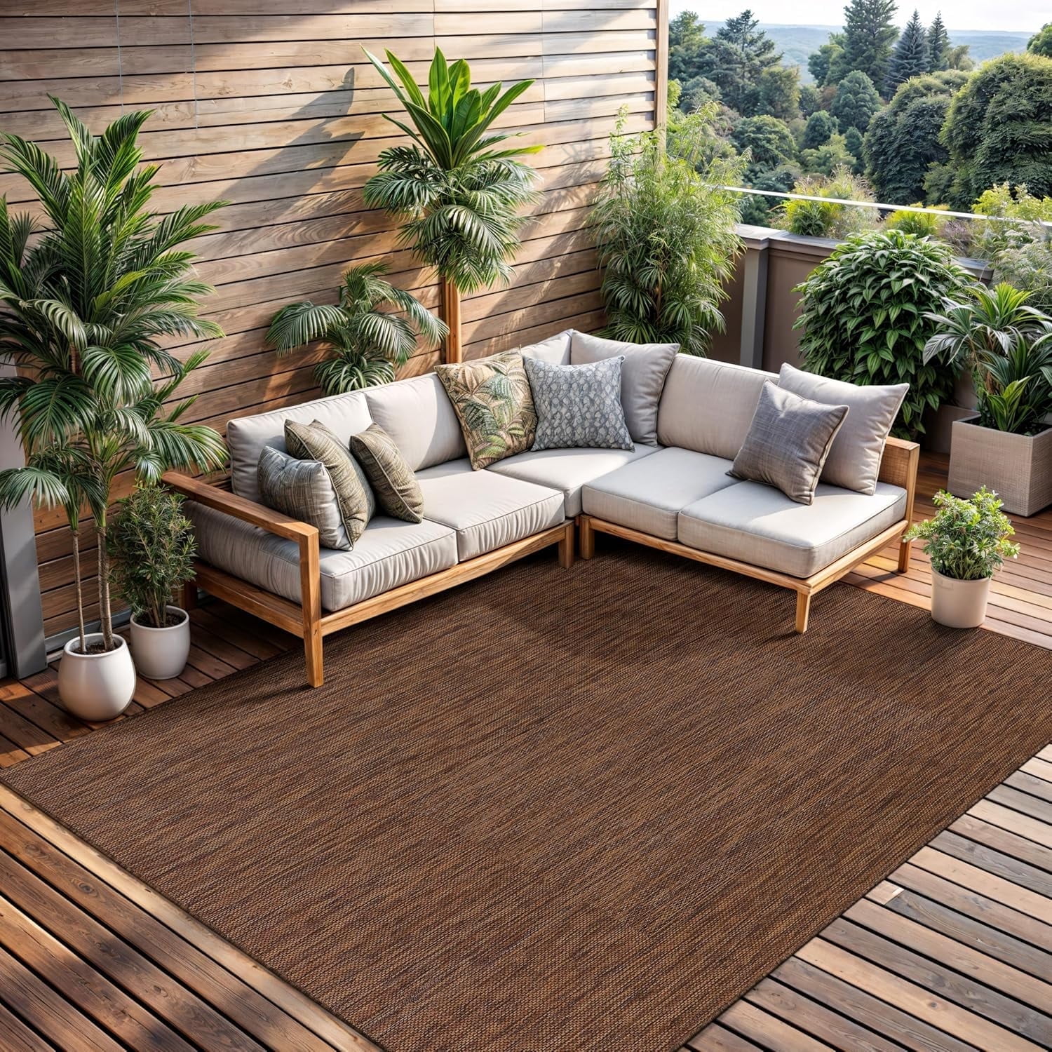 CAMILSON Solid Washable Waterproof Outdoor Indoor Area Rug Gold 5x7 ...