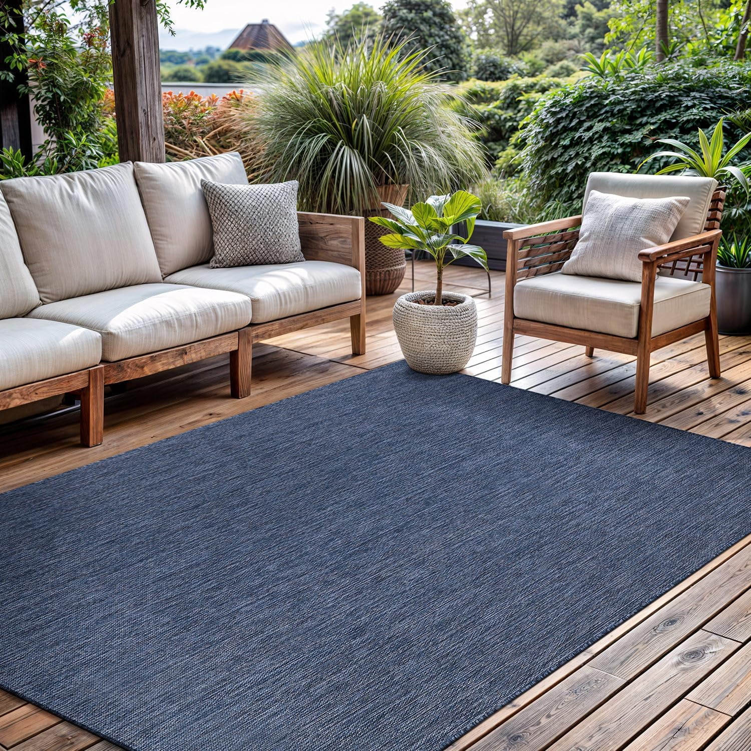 CAMILSON Solid Washable Waterproof Outdoor Indoor Area Rug Navy 9x12 ...