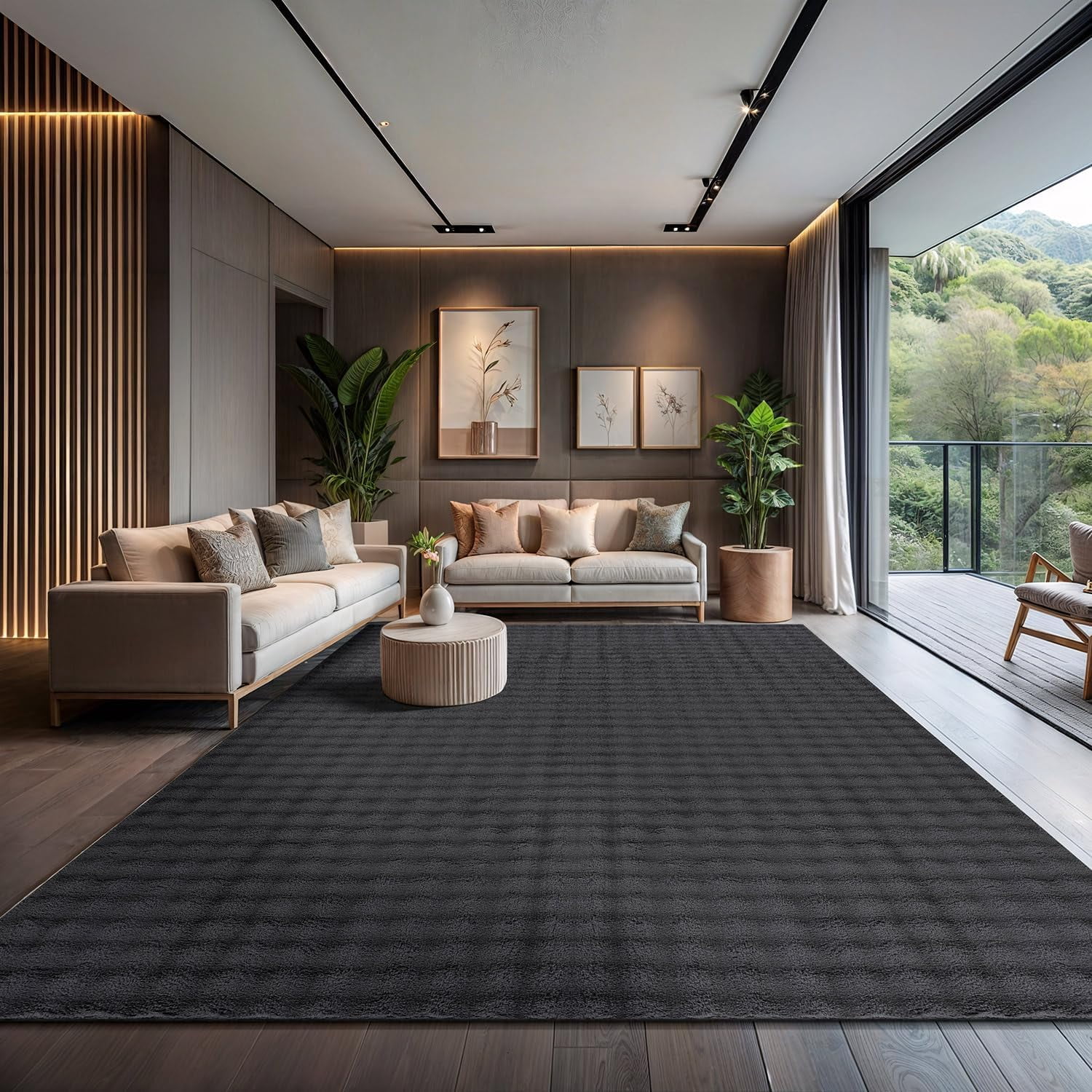 CAMILSON Ultra Soft High Pile Fluffy Non-Slip Indoor Area Rugs Dark ...