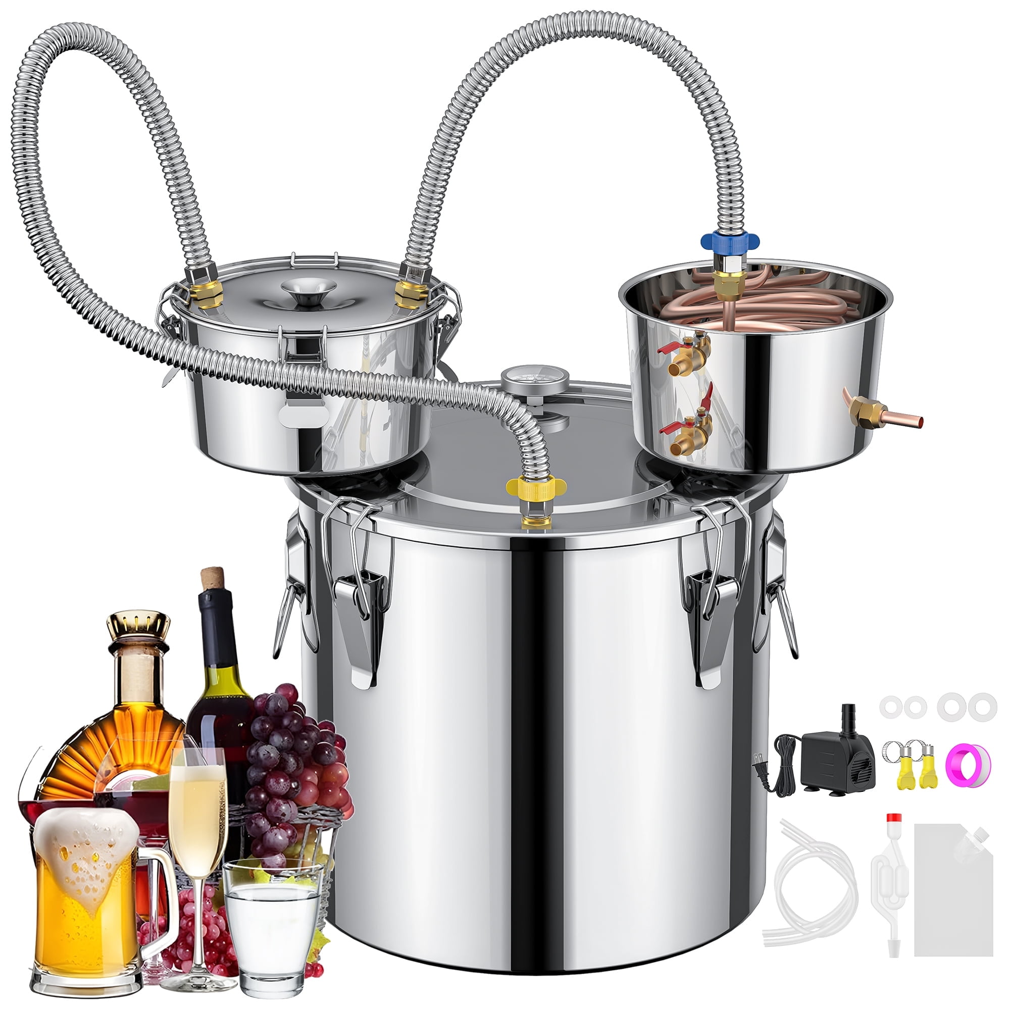 CAMMOO 3 Pots Stainless Steel Water Distiller 8Gal/30L with Thermometer ...