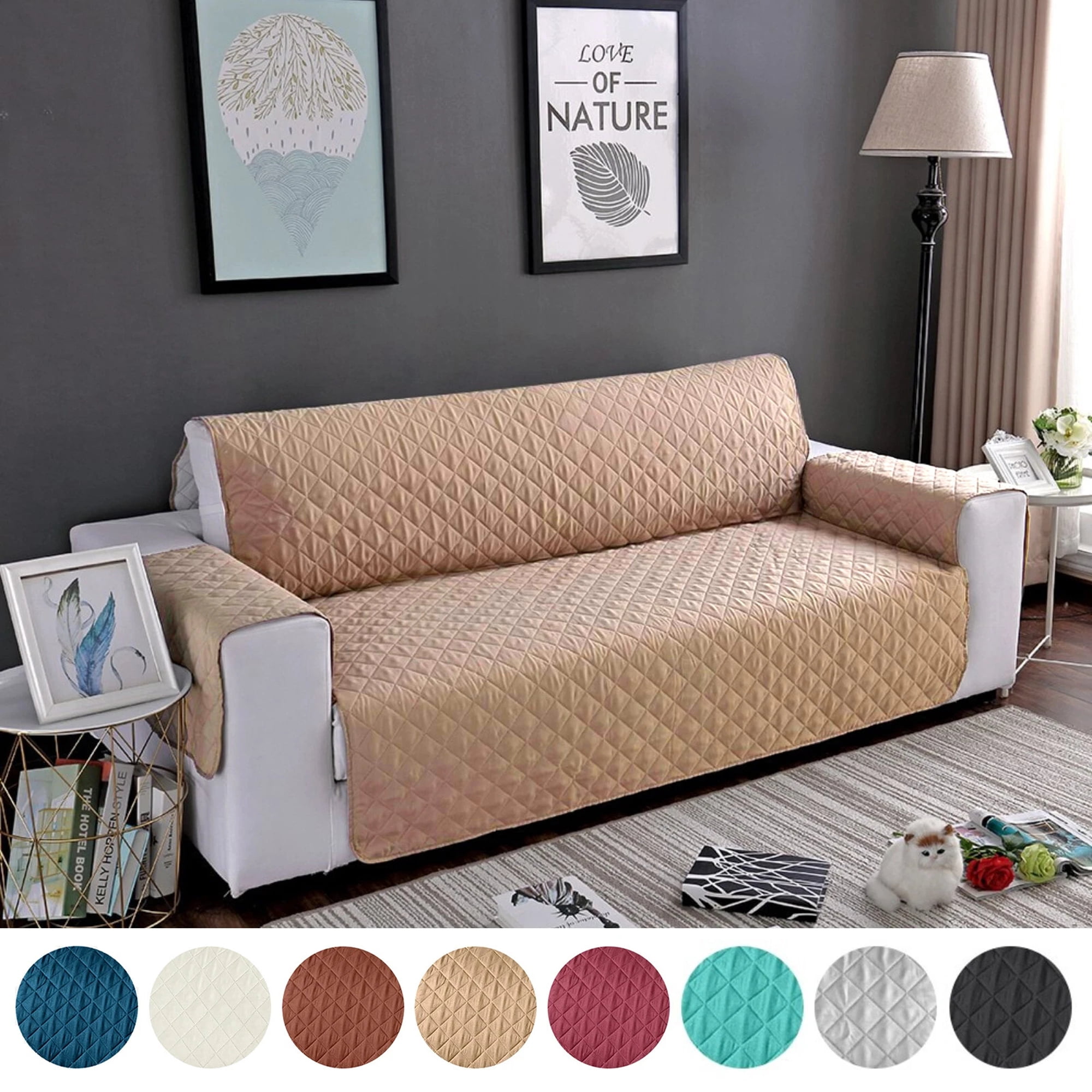 CAMOTUSE 1/2/3 Seater Quilted Sofa Couch Cover Pad Protector Slipcover ...