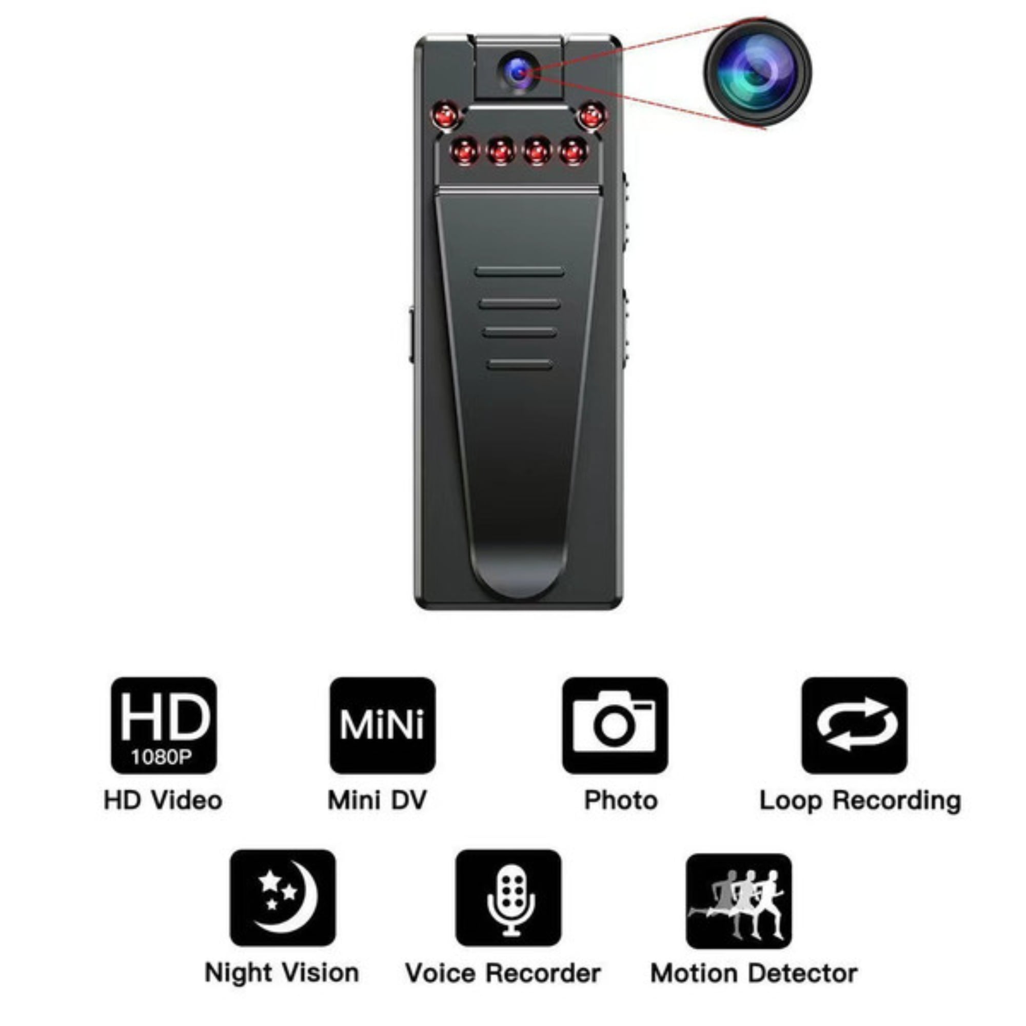 CAMOTUSE 1080P HD Camcorder Mini Police Body Camera 180° Video DVR IR ...