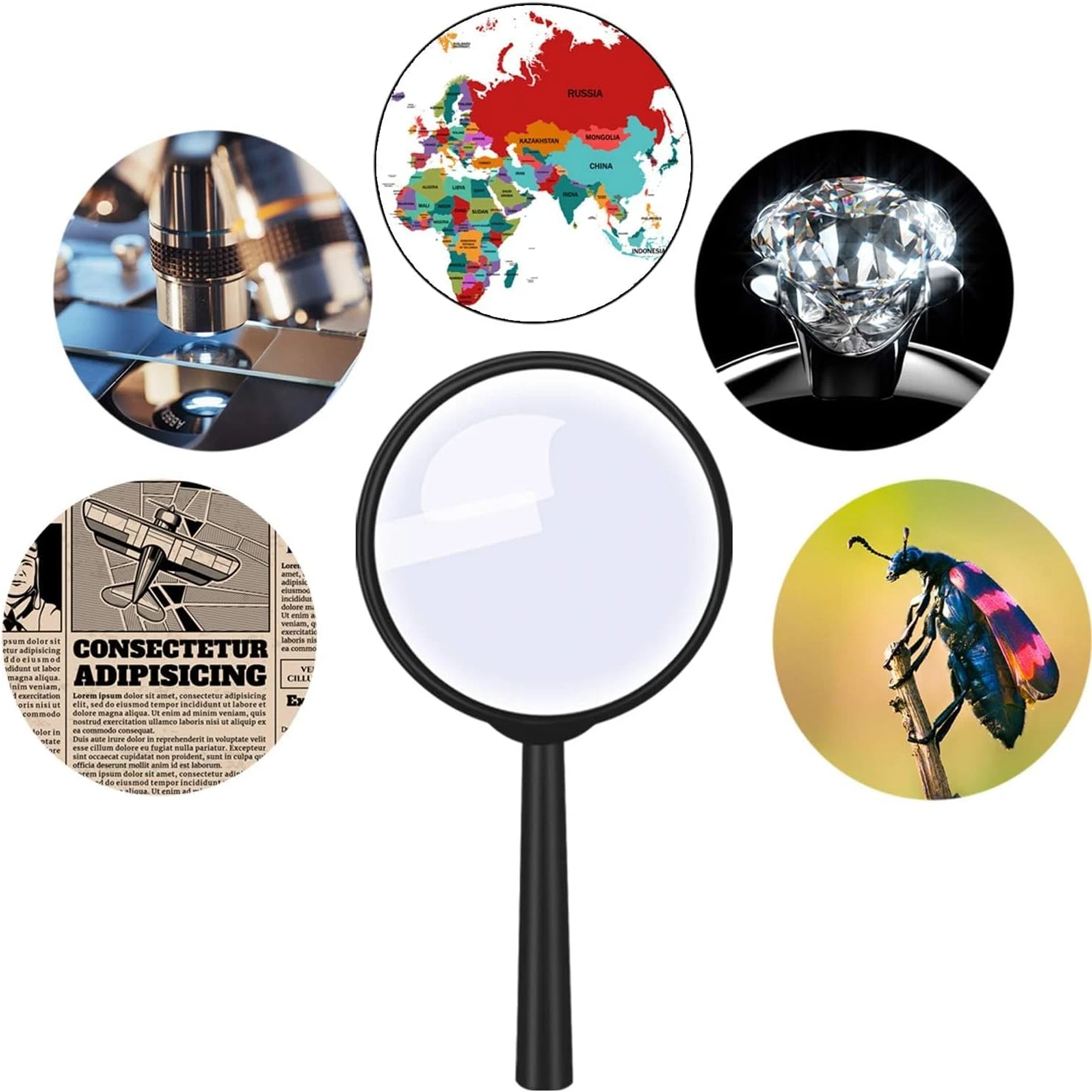 CAMOTUSE 12 Pack Magnifying Glass 6X Handheld Reading Magnifier For ...