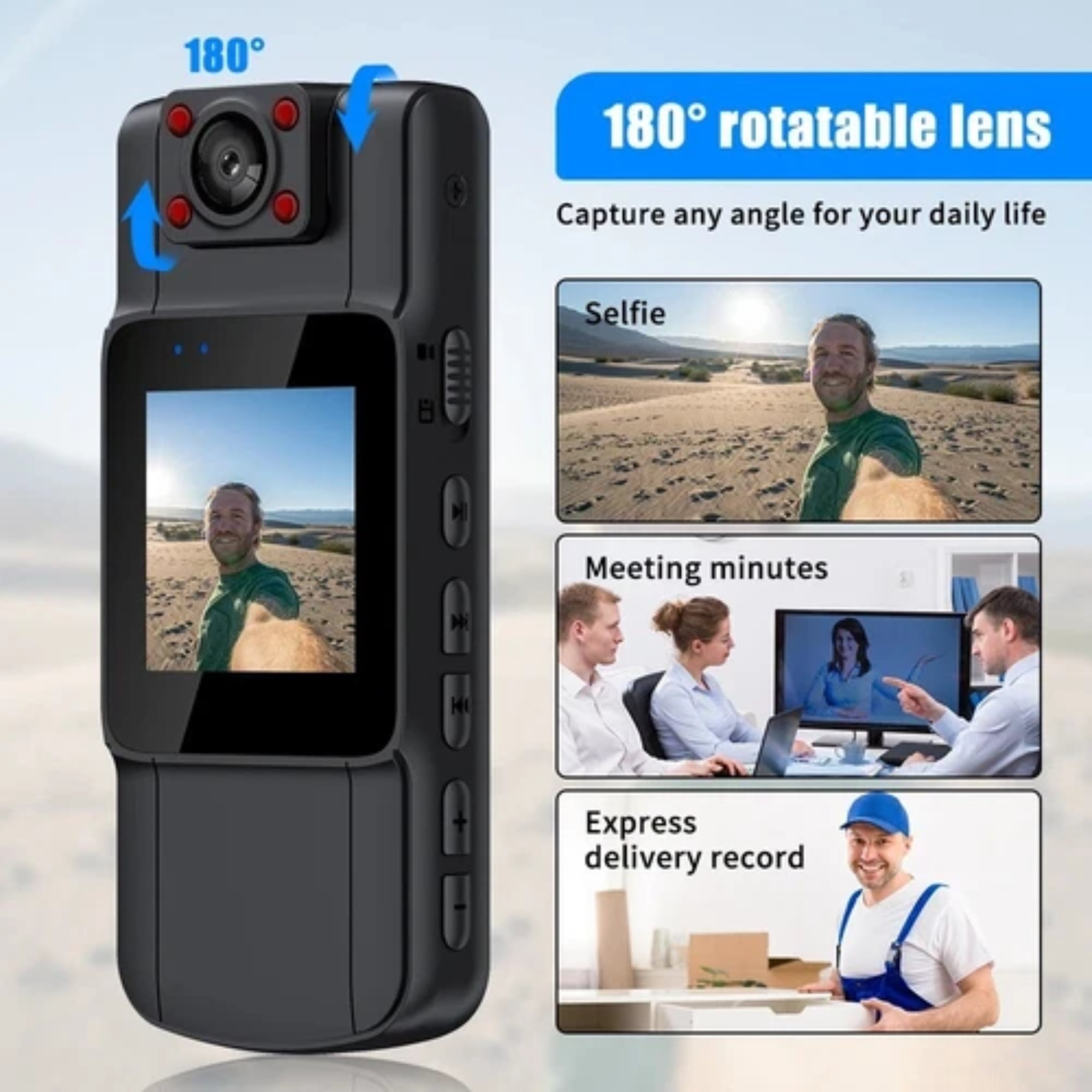 CAMOTUSE 20 Hour 1080P Camcorder Mini Police Body Camera HD 180° Video ...