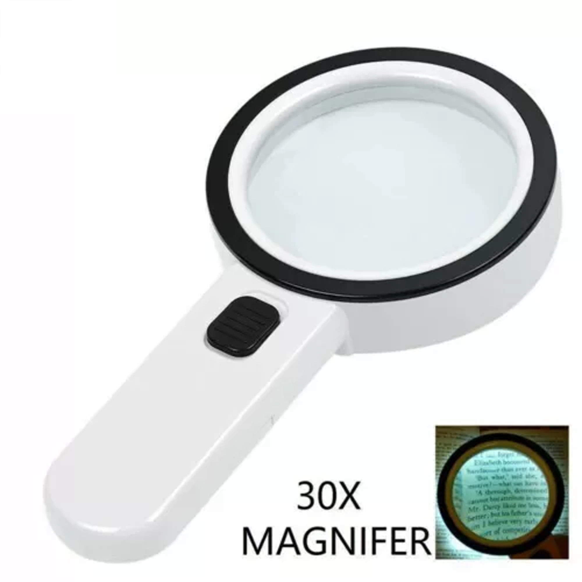 CAMOTUSE 30X Jumbo Handheld Magnifying Glass w/ 12 Bright LED Light ...