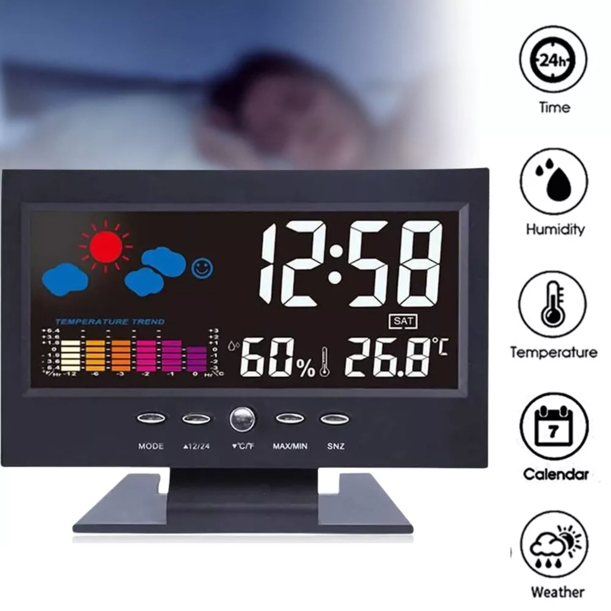 CAMOTUSE Digital LCD Indoor&Outdoor Weather Station Alarm Clock ...