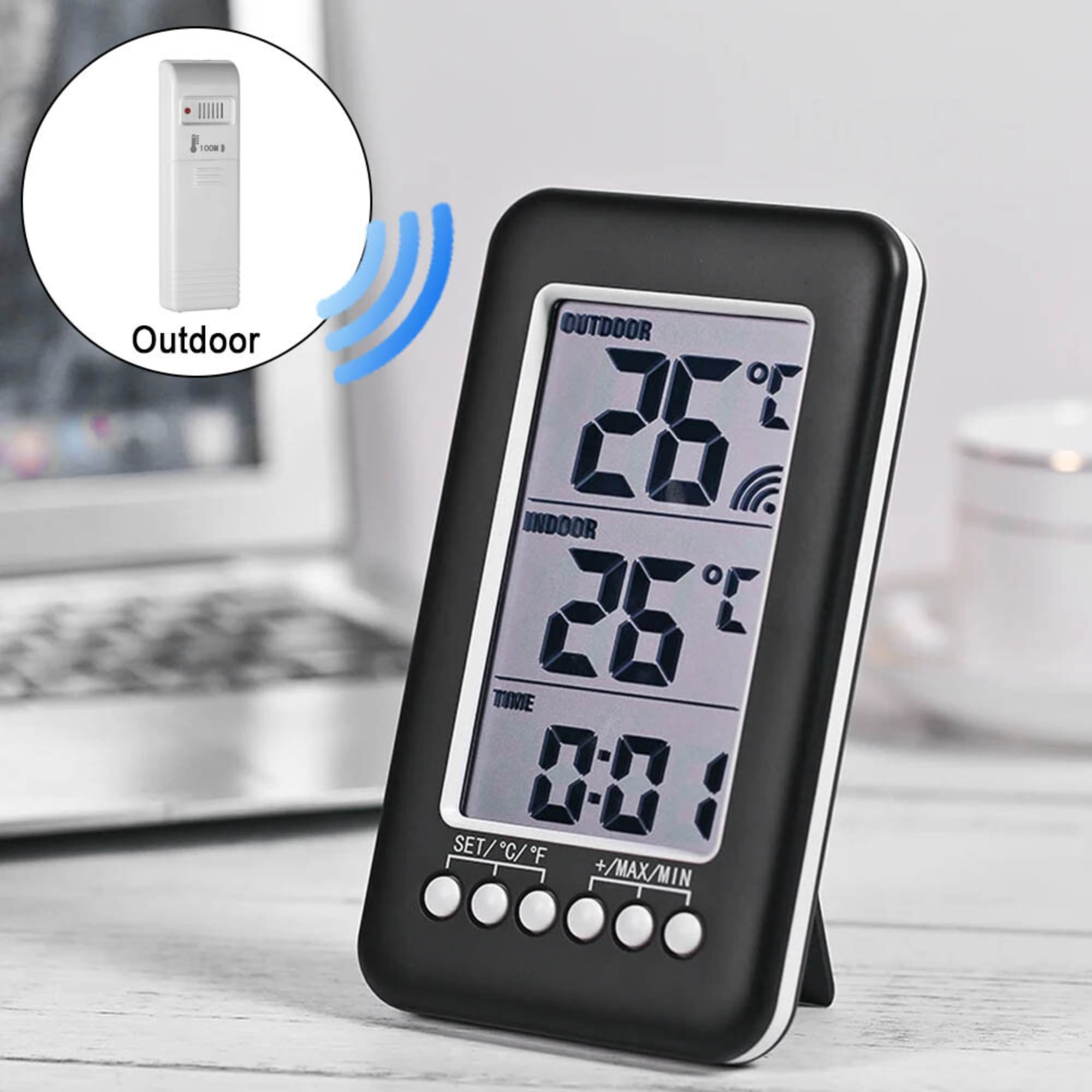 CAMOTUSE Digital Thermometer Clock Wireless Transmitter Indoor/Outdoor ...