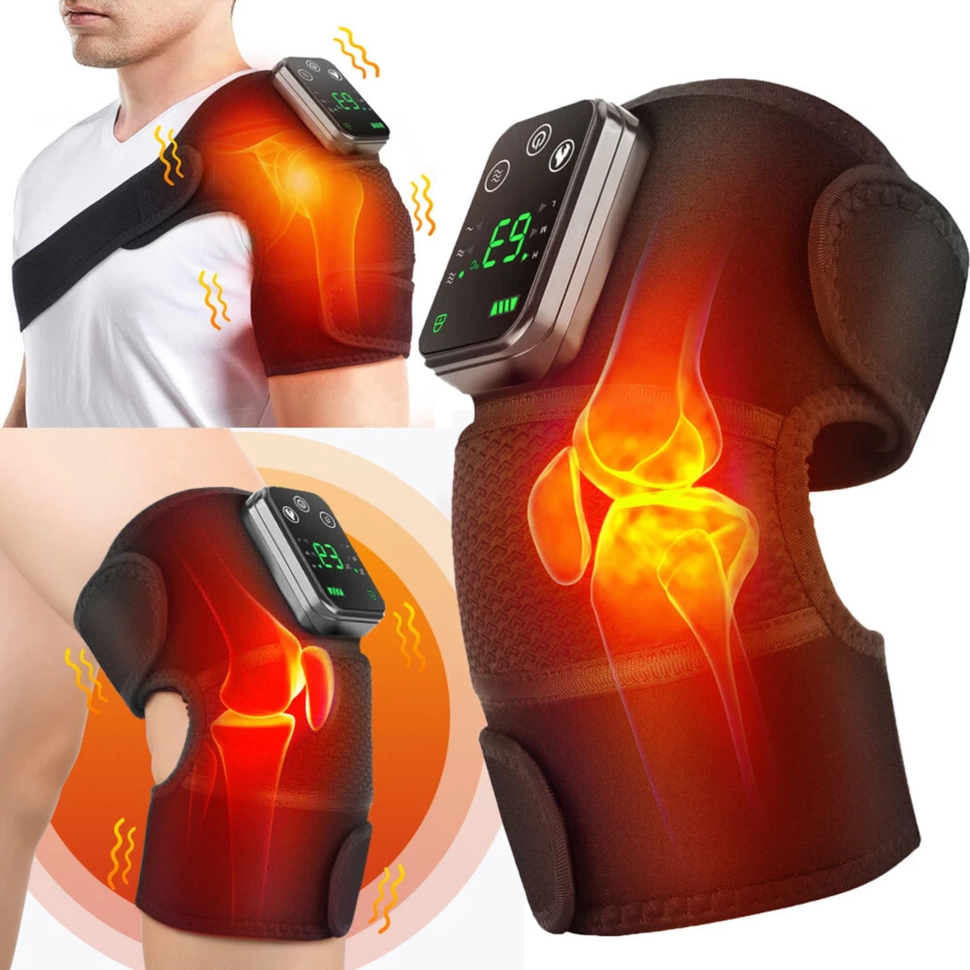 WIKCOVER Electric Heated Vibration Knee Joint Brace Therapy Shoulder ...