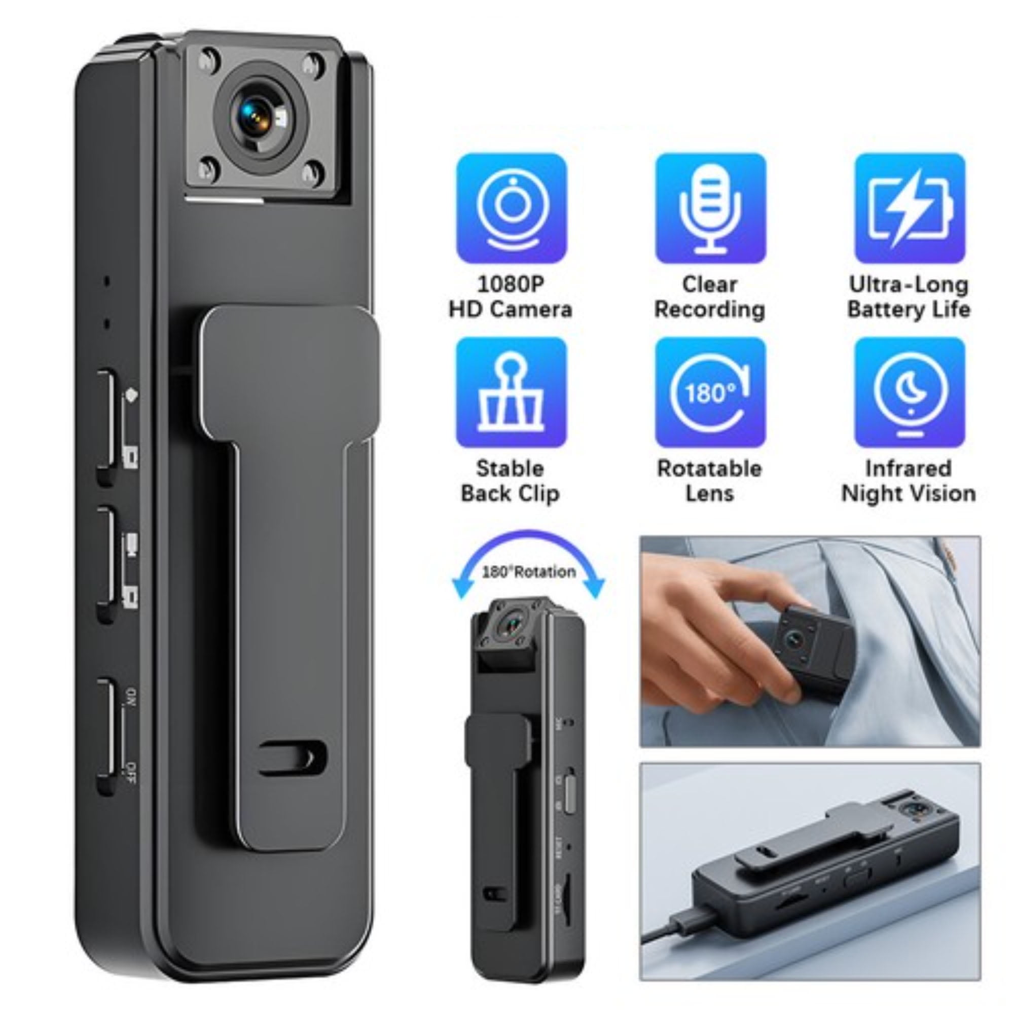 CAMOTUSE HD Mini Police Body Camera 1080P Video Audio Recorder Pocket ...
