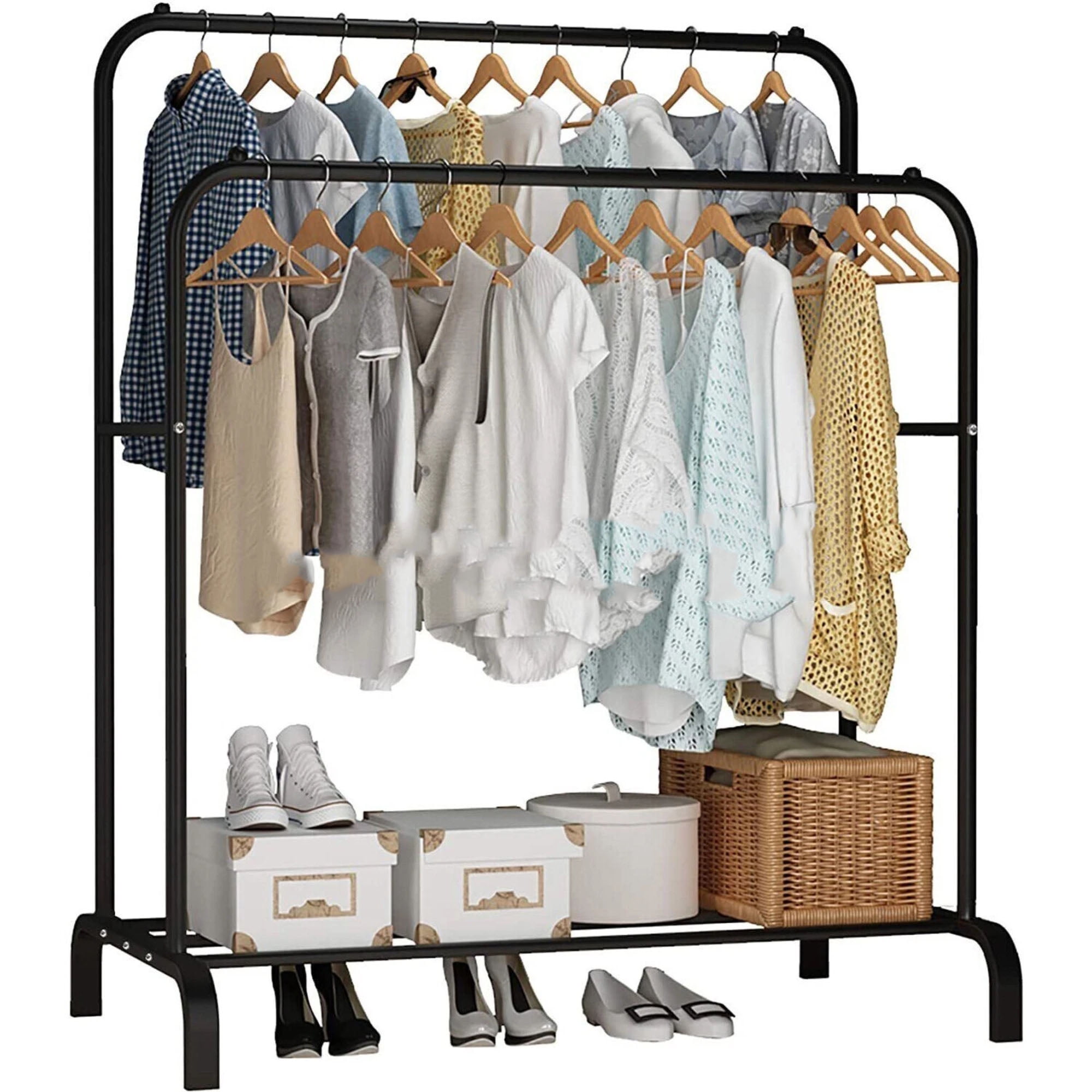 CAMOTUSE Heavy Duty Clothing Garment Rack Sturdy Double Rails Foldable ...
