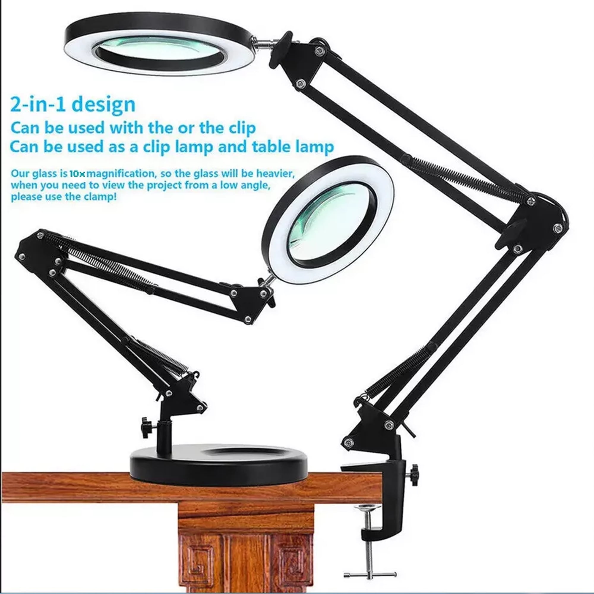 CAMOTUSE Magnifier LED Lamp 10X Magnifying Glass Desk Table Light ...