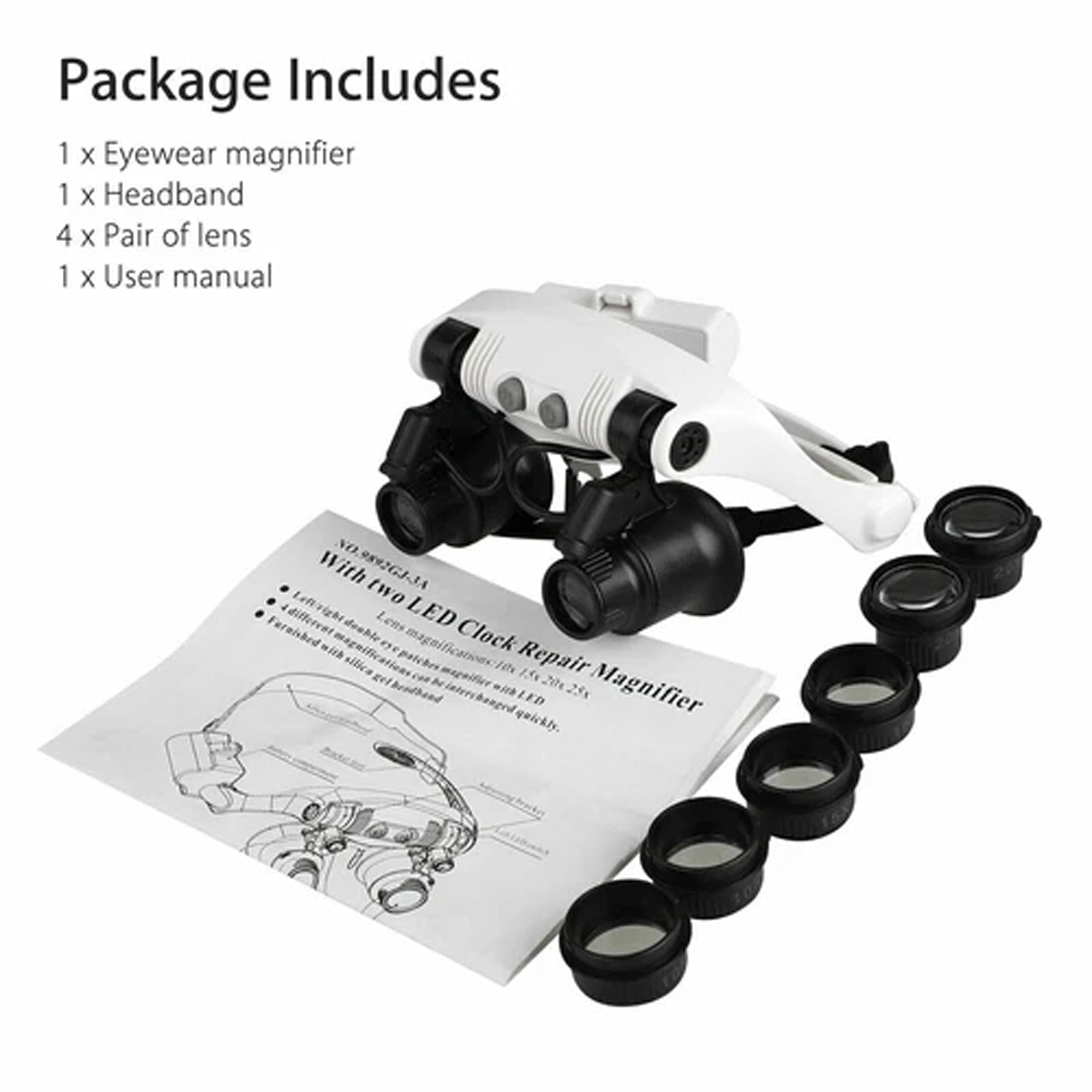 CAMOTUSE Magnifying Glass Lens LED Light Lamp Visor Head Loupe Jeweler ...