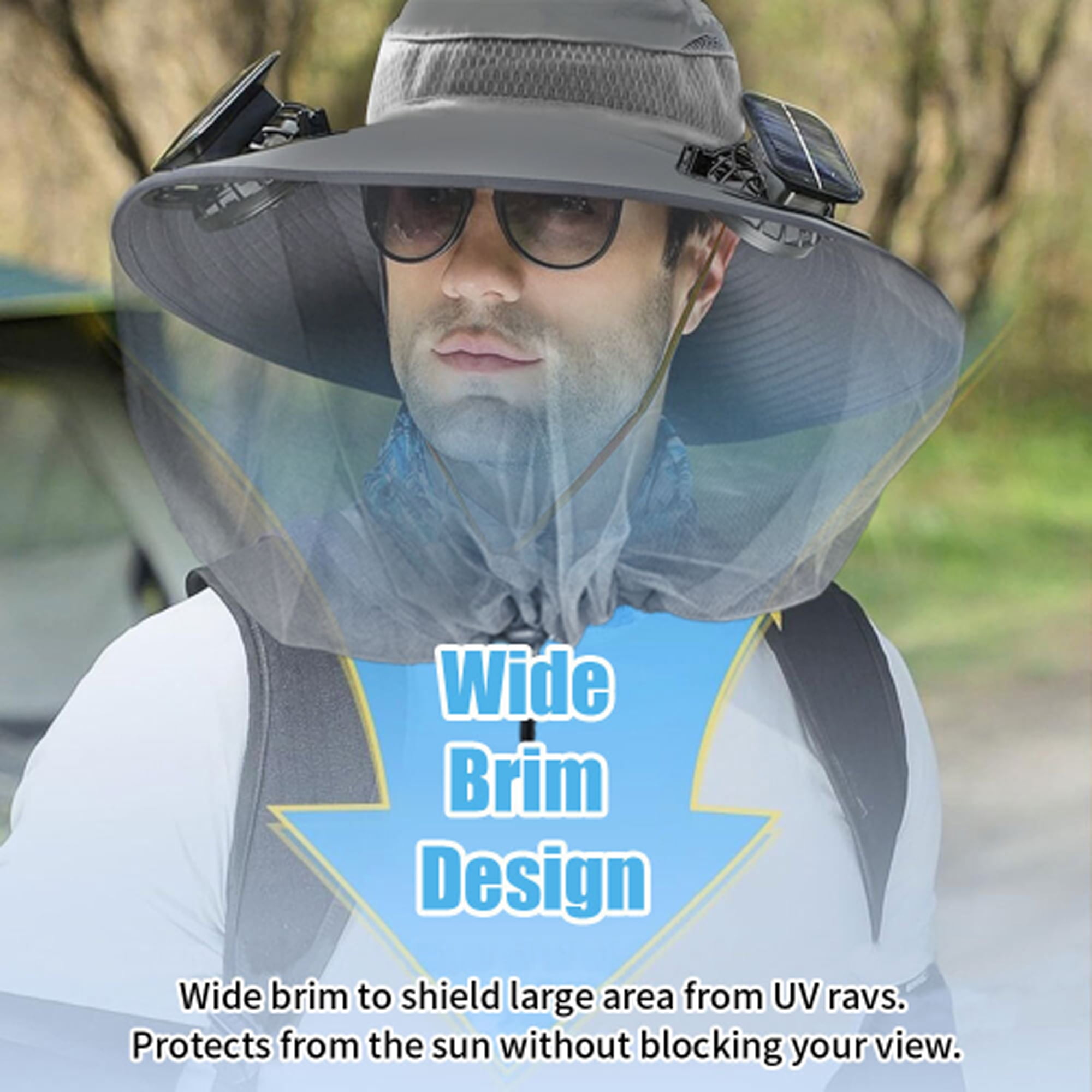 CAMOTUSE Mosquito Net Hat with Solar Fans Insect Protection Wide Brim ...