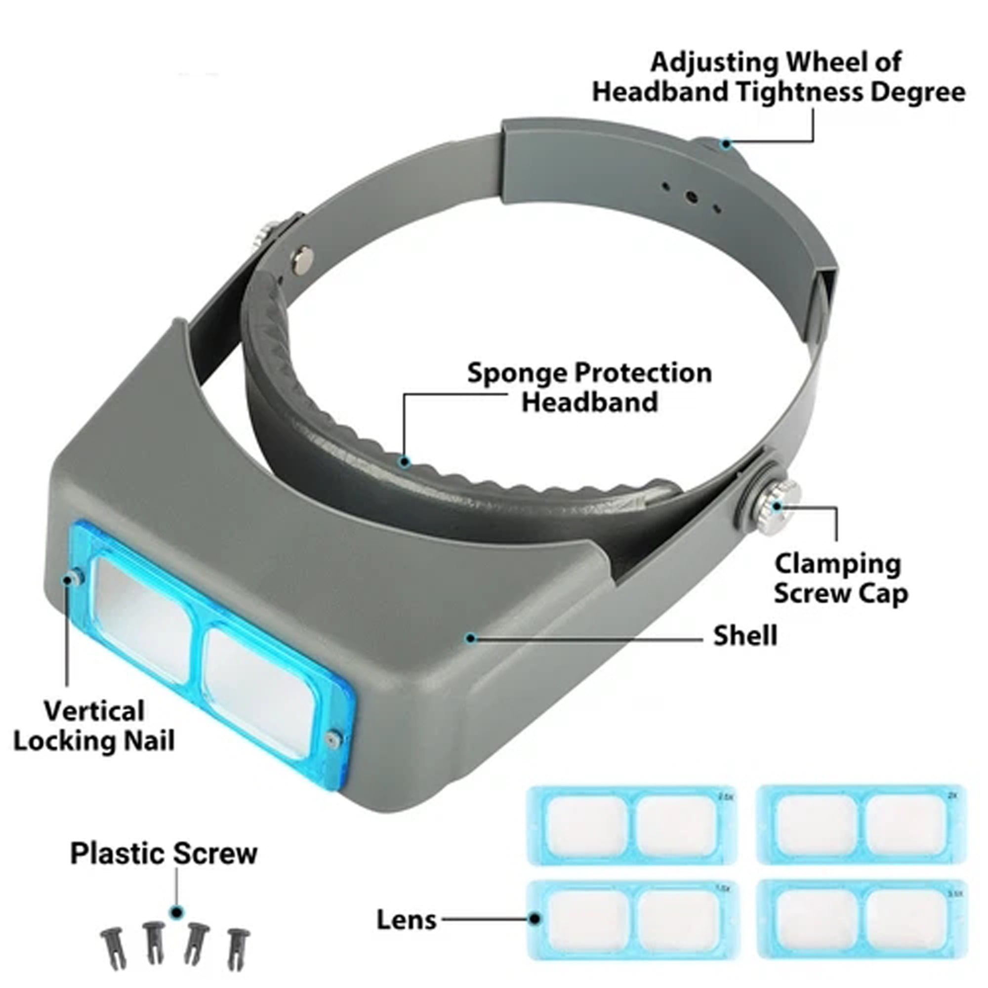CAMOTUSE New Headband Magnifier Reading Jewelry Visor Opitcal Glass ...