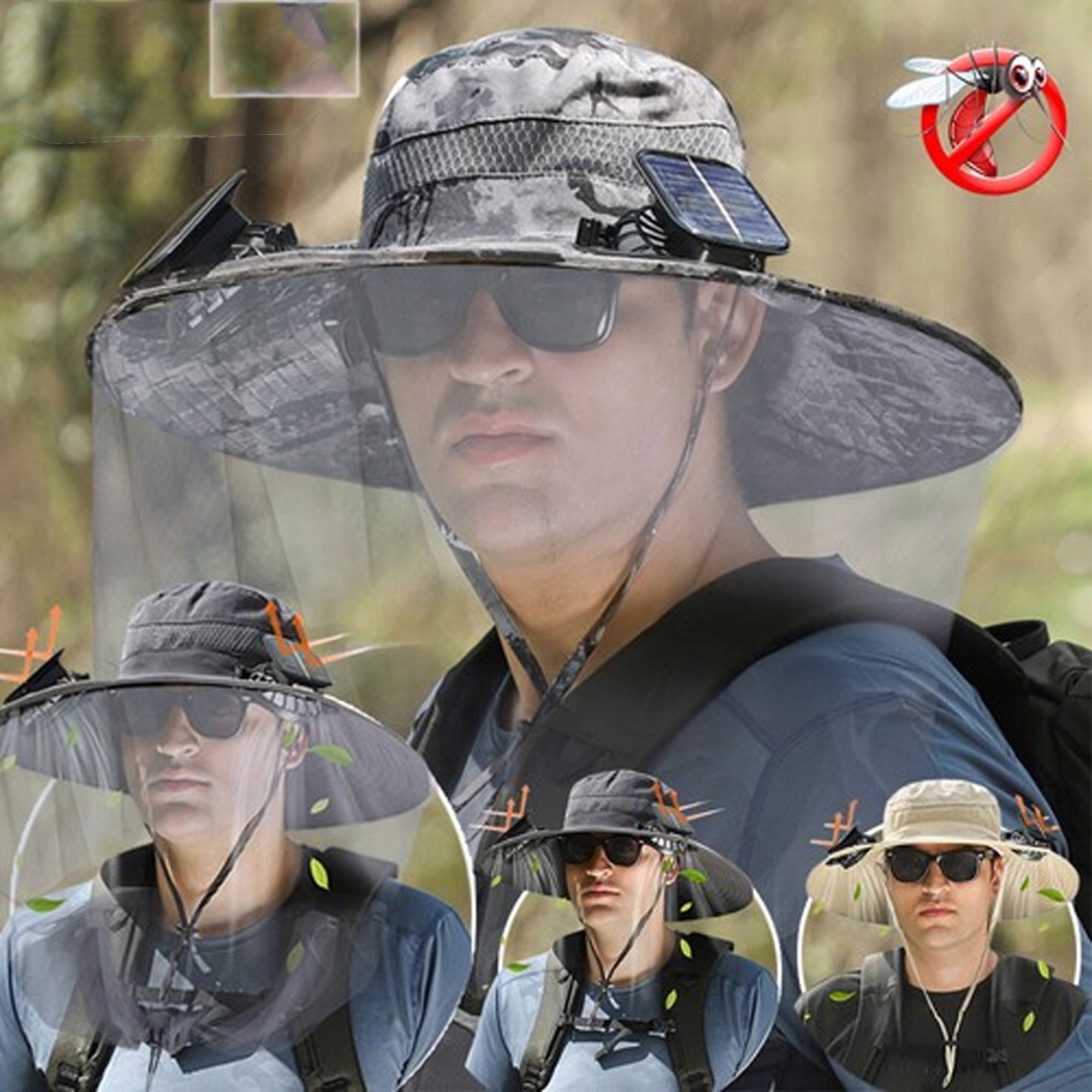 CAMOTUSE Outdoor Wide Brim Sun Hat with 2 Solar Fan - 2025 Sun Bucket ...