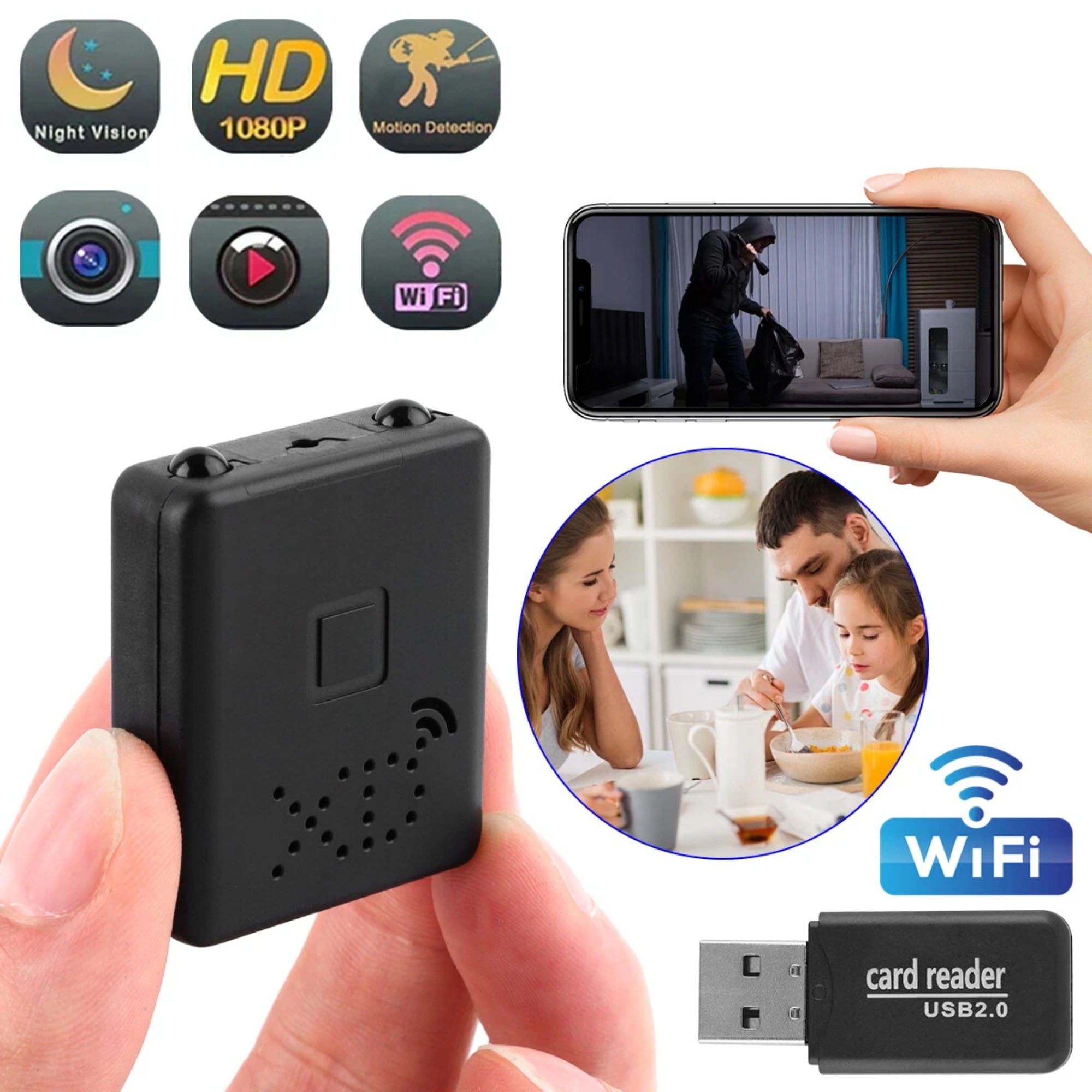 CAMOTUSE Smart Mini WiFi Camera Wireless 1080P HD Night Cam w/Battery ...