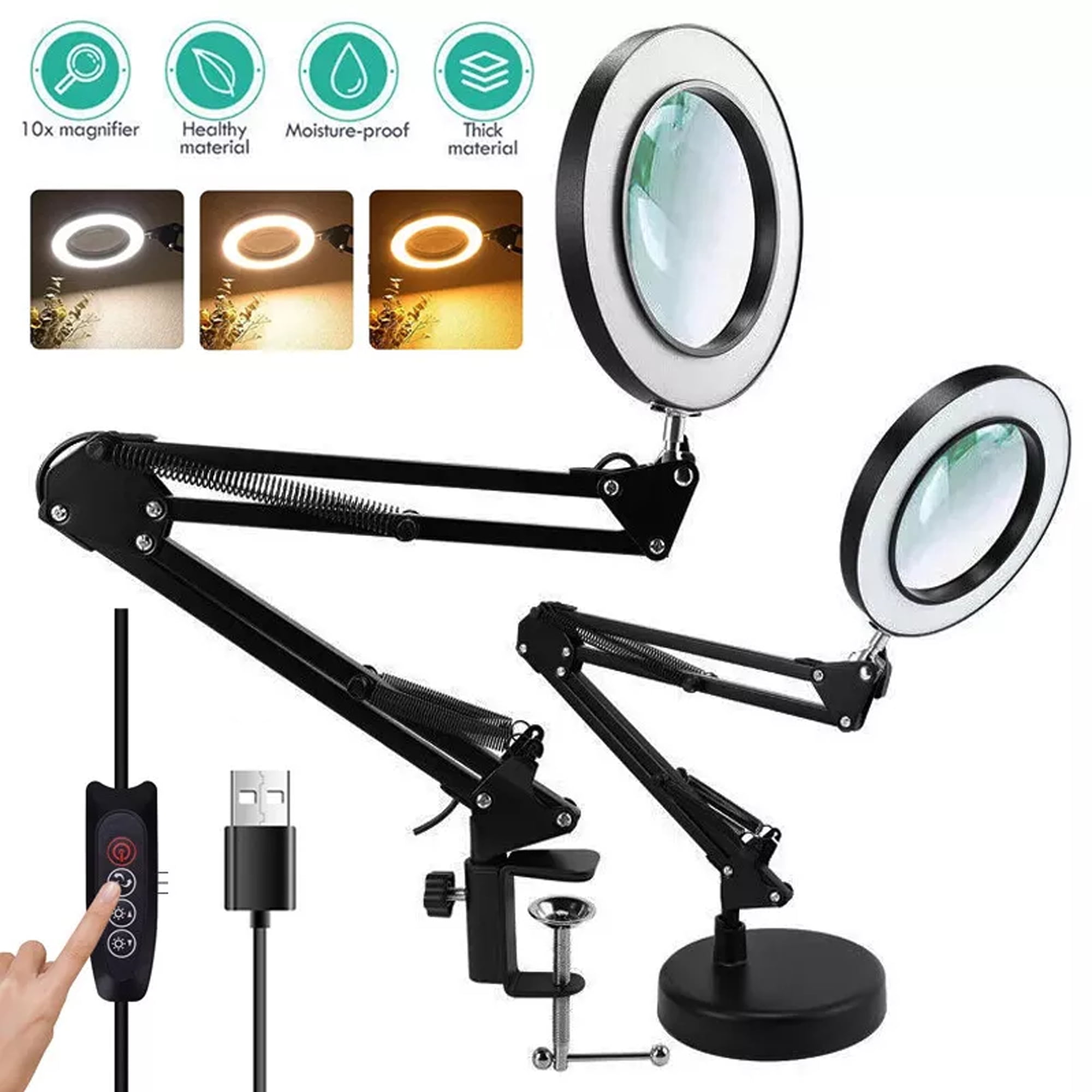 CAMOTUSE USB Magnifying Glass with LED Light 10X Magnifier Crafts ...