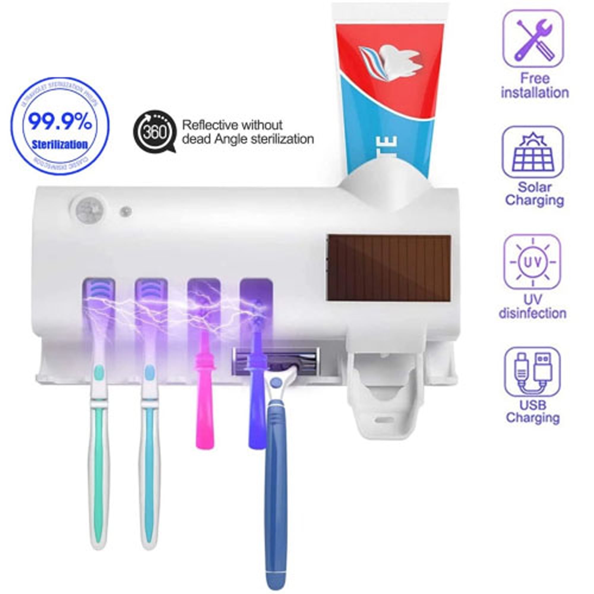 CAMOTUSE UV Sterilizer Toothbrush Holder with Automatic Toothpaste ...