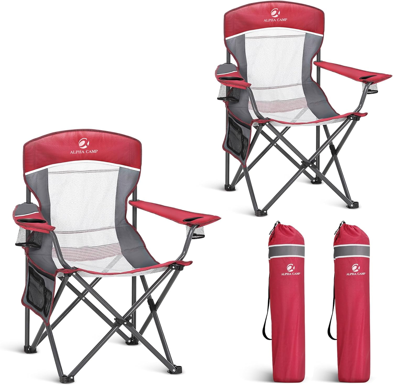 LET'S CAMP 2 Pack Mesh Back Camping Chair Portable Folding Heavy Duty ...