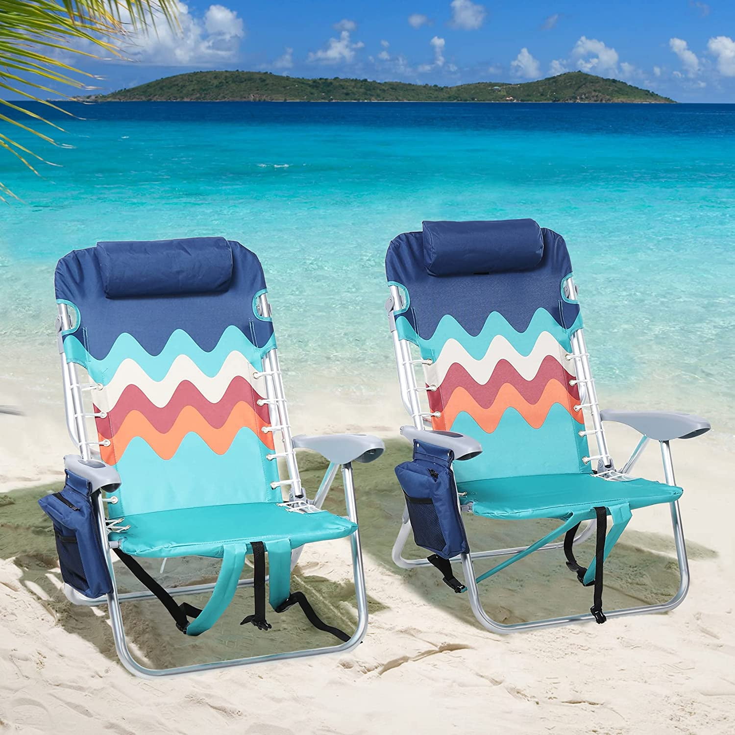 CAMP Backpack Beach Chair Set of 2, 4-Position Classic Lay Flat, Pillow ...