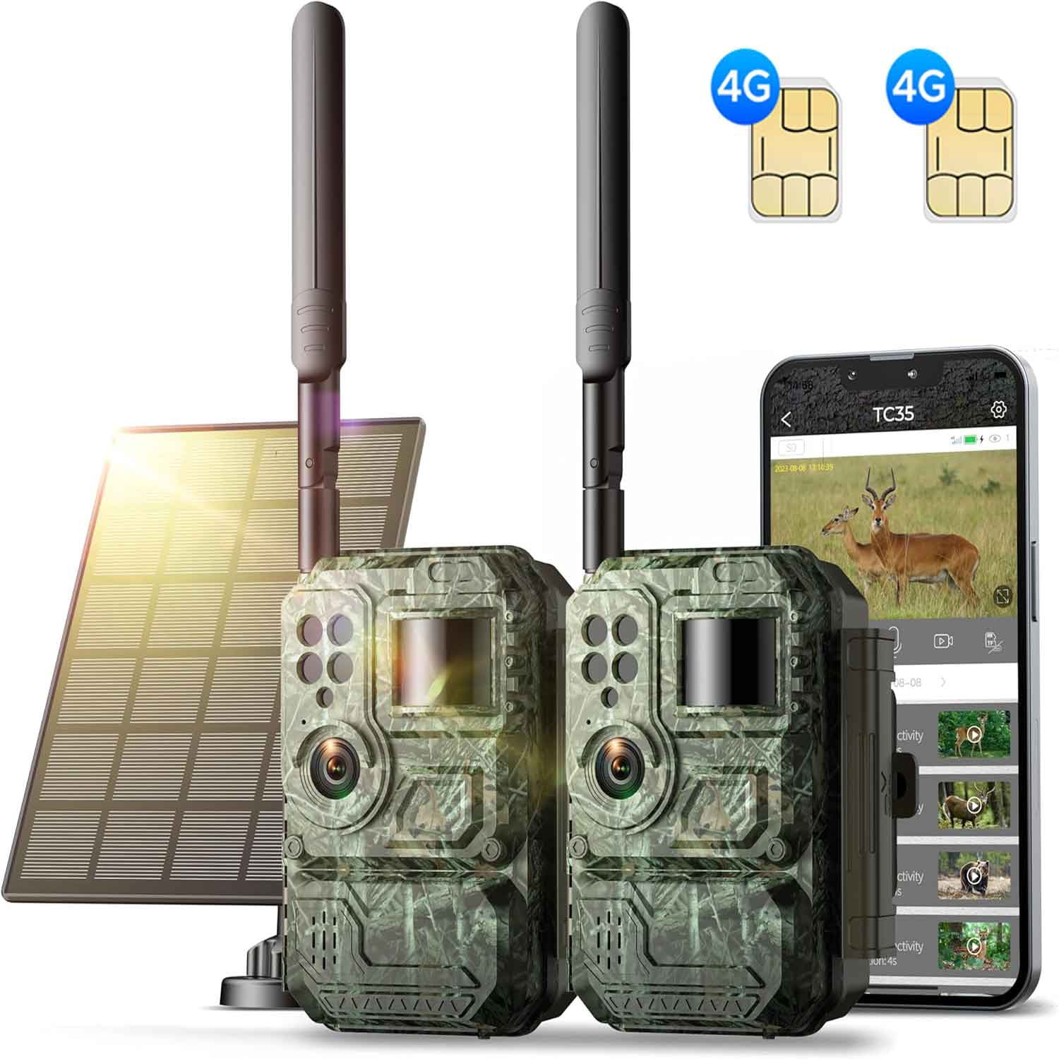 CAMPARK 2 Pack Cellular Trail Camera, Solar Panel 1080P Game Deer ...