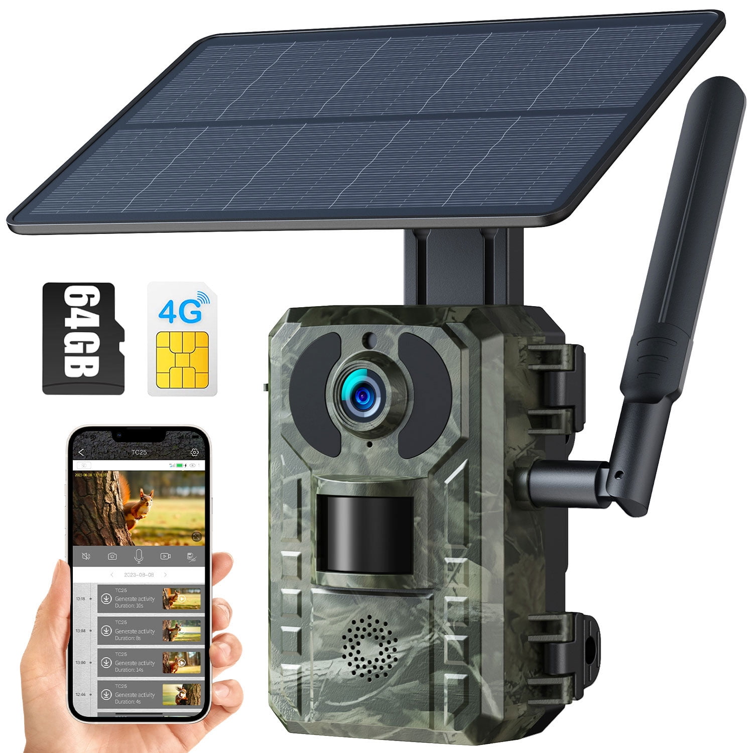 CAMPARK 4G Cellular Solar Trail Camera with SD Card, 2.5K 14MP Hunting ...