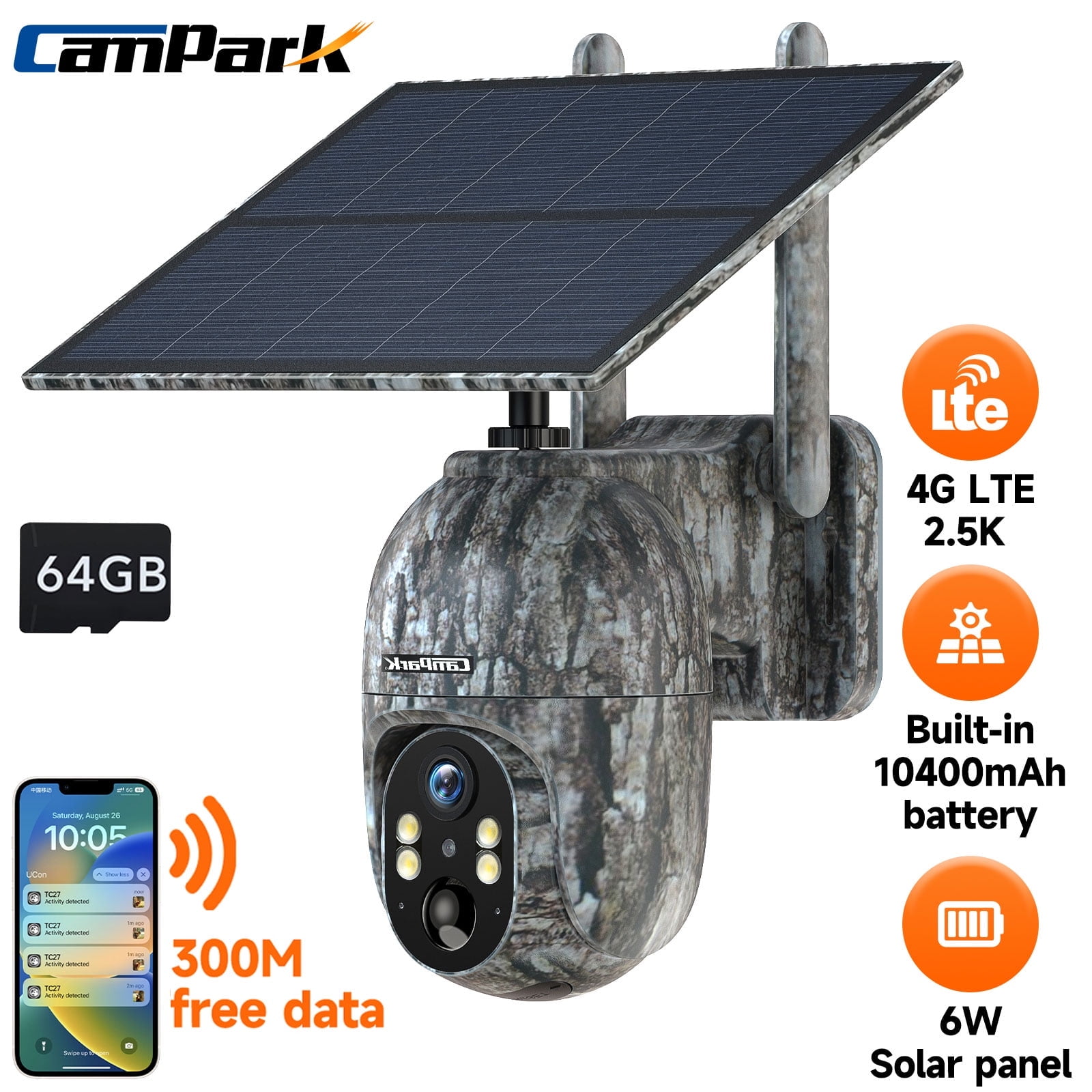 CAMPARK 4G LTE Cellular Trail Camera with SIM&SD Card, Live 2.5K Pan ...
