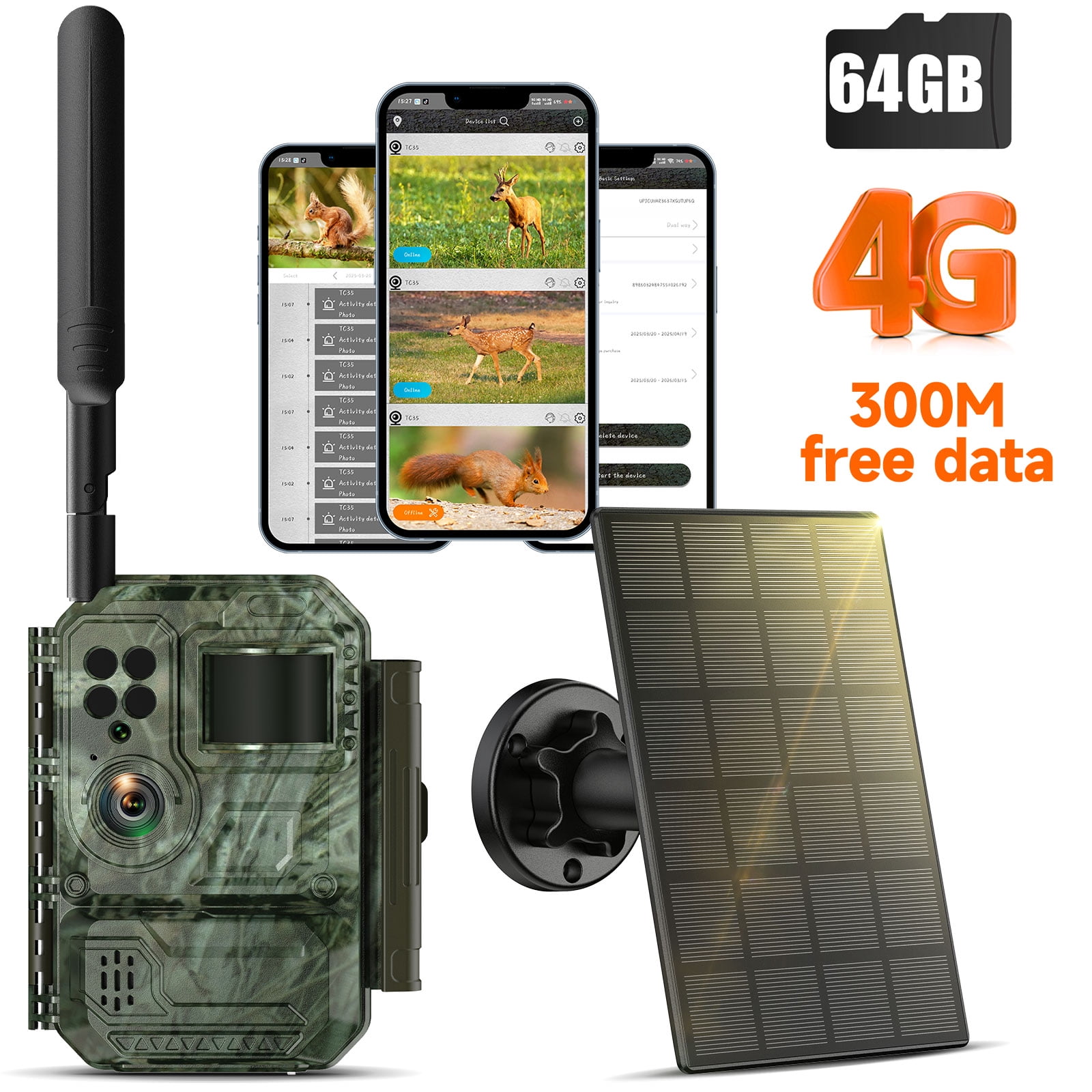 CAMPARK Cellular Trail Camera, Solar Powered Game Camera Built-in 4G ...