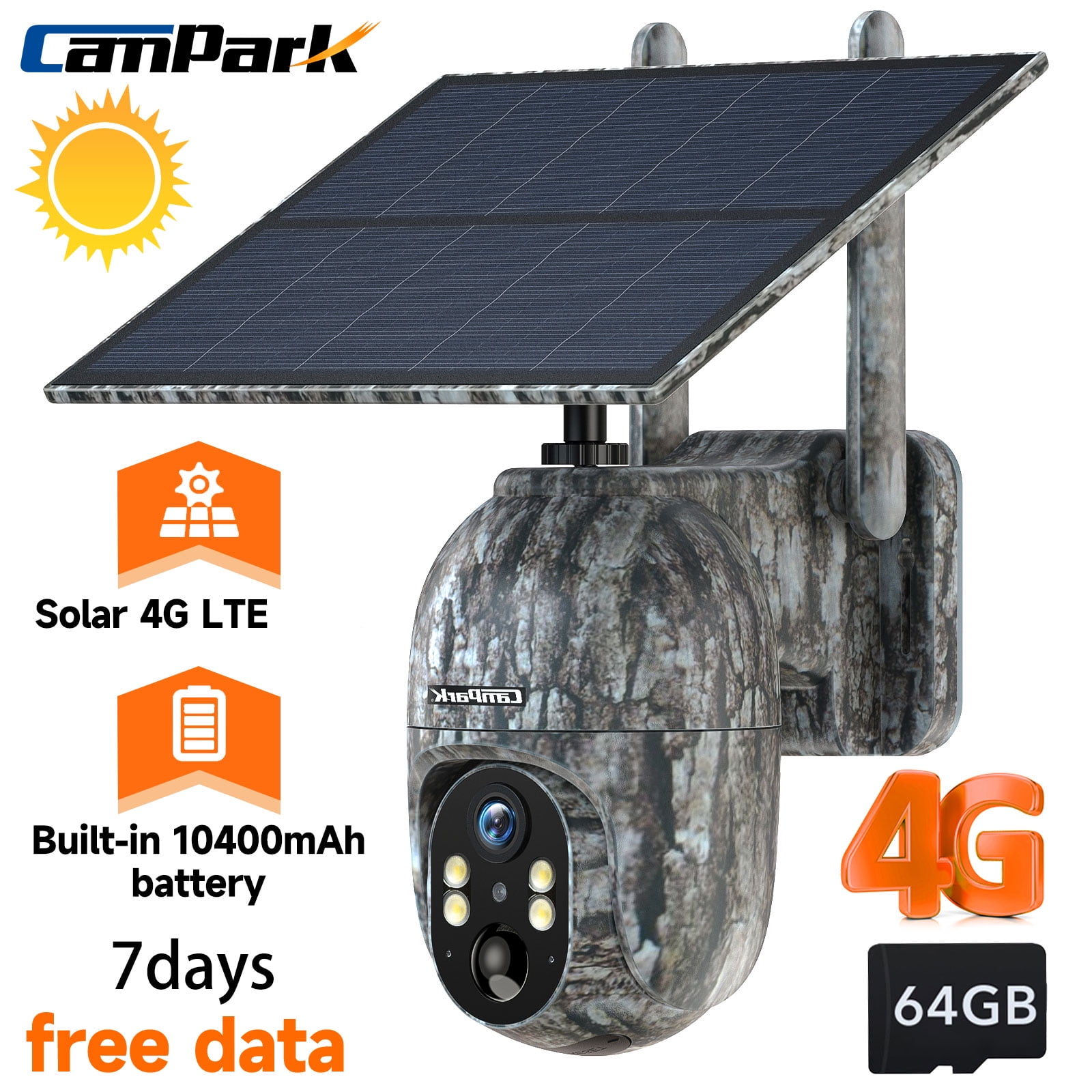 Campark 4G LTE Solar Trail Camera, 360°Pan 90°Tilt, 2.5K Night Vision ...