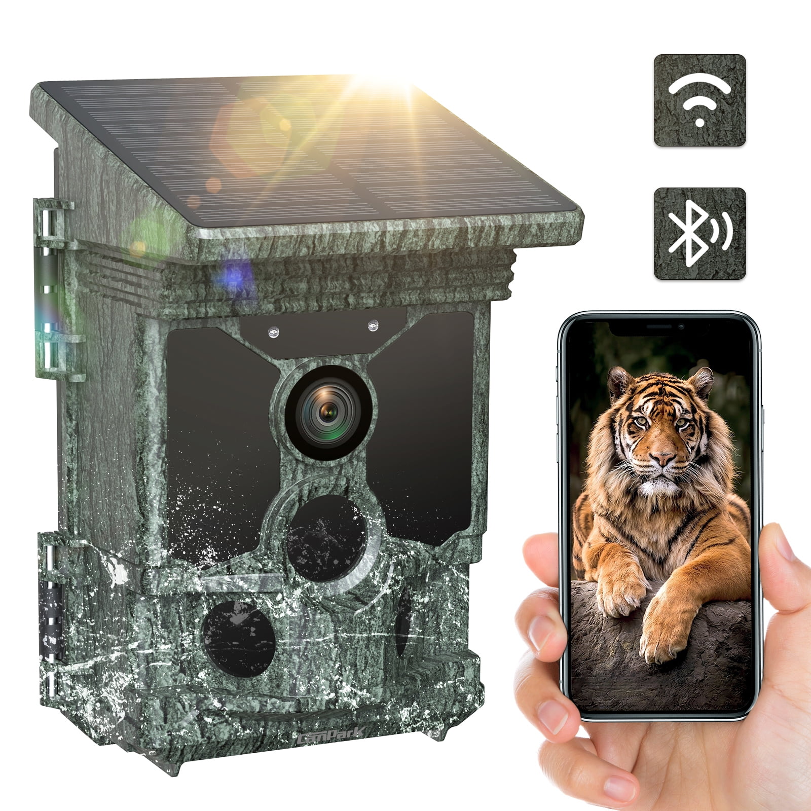 CAMPARK Solar Trail Camera 100MP 4K Native 30FPS, WiFi Bluetooth Game ...
