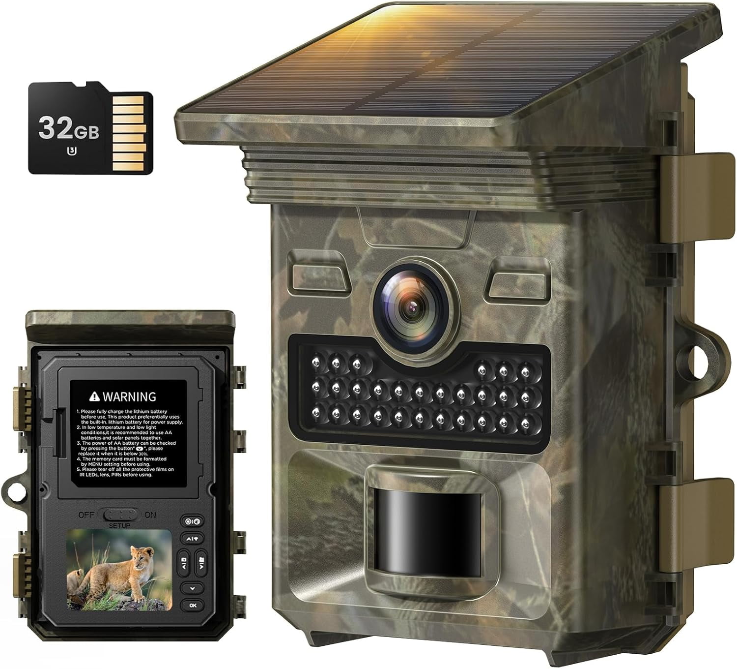 CAMPARK Solar Trail Camera with SD Card, 48MP 4K Game Camera 0.1s ...