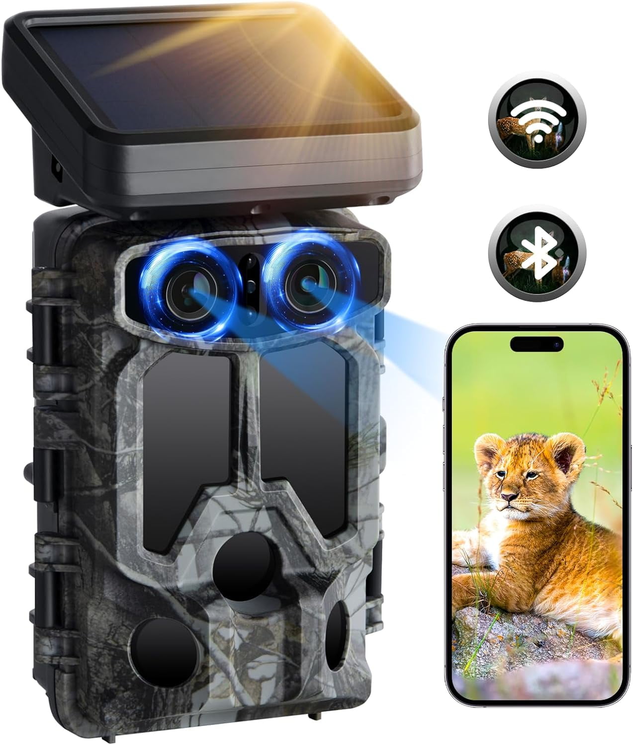 CAMPARK Solar Trail Camera WiFi Dual Lens 4K 30FPS 60MP Starlight Night ...