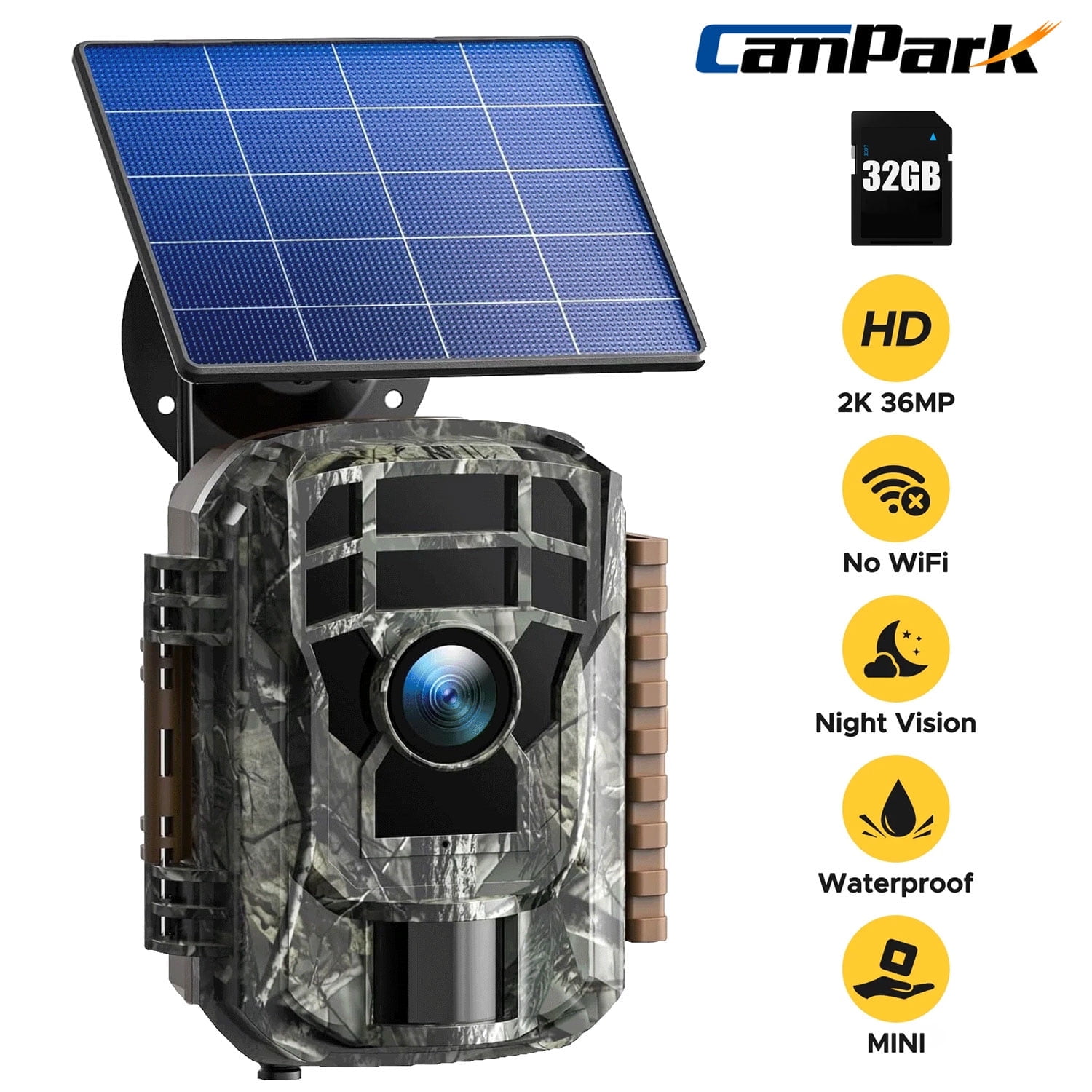 CAMPARK Trail Camera with SD Card, 36MP 2K Hunting Camera with Night ...