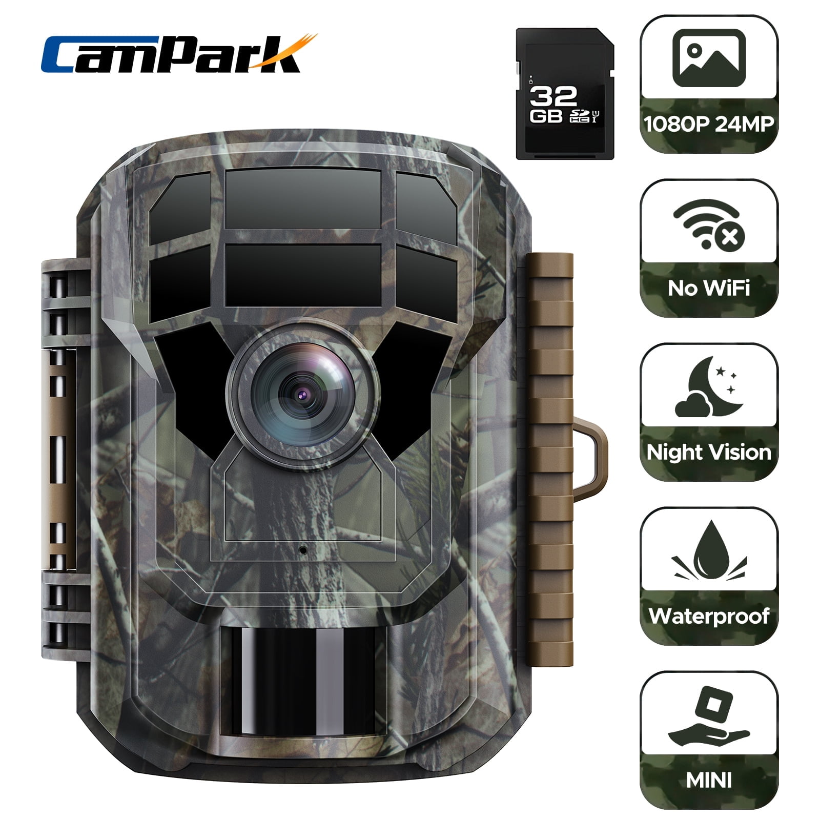 CAMPARK Trail Camera with SD Card 24MP 1080P Game Hunting Camera with ...