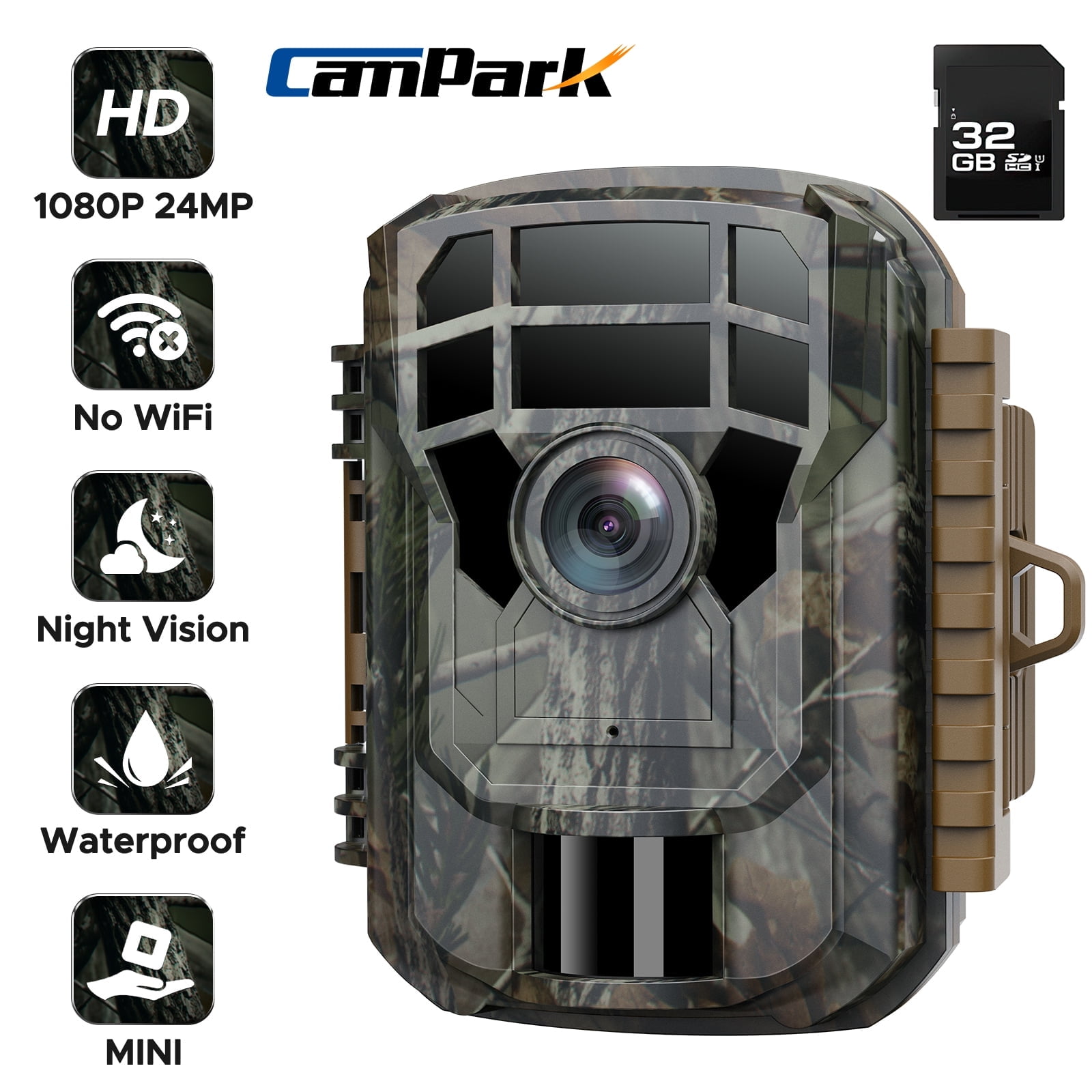CAMPARK Trail Camera with SD Card 24MP 1080P Game Camera with Night ...