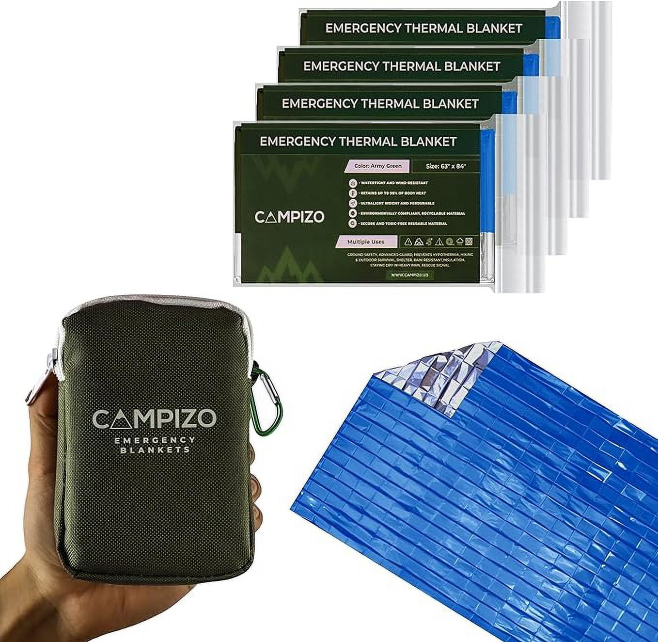 CAMPIZO 4 Pack Emergency Blankets - Thermal Blanket, Space Blanket ...