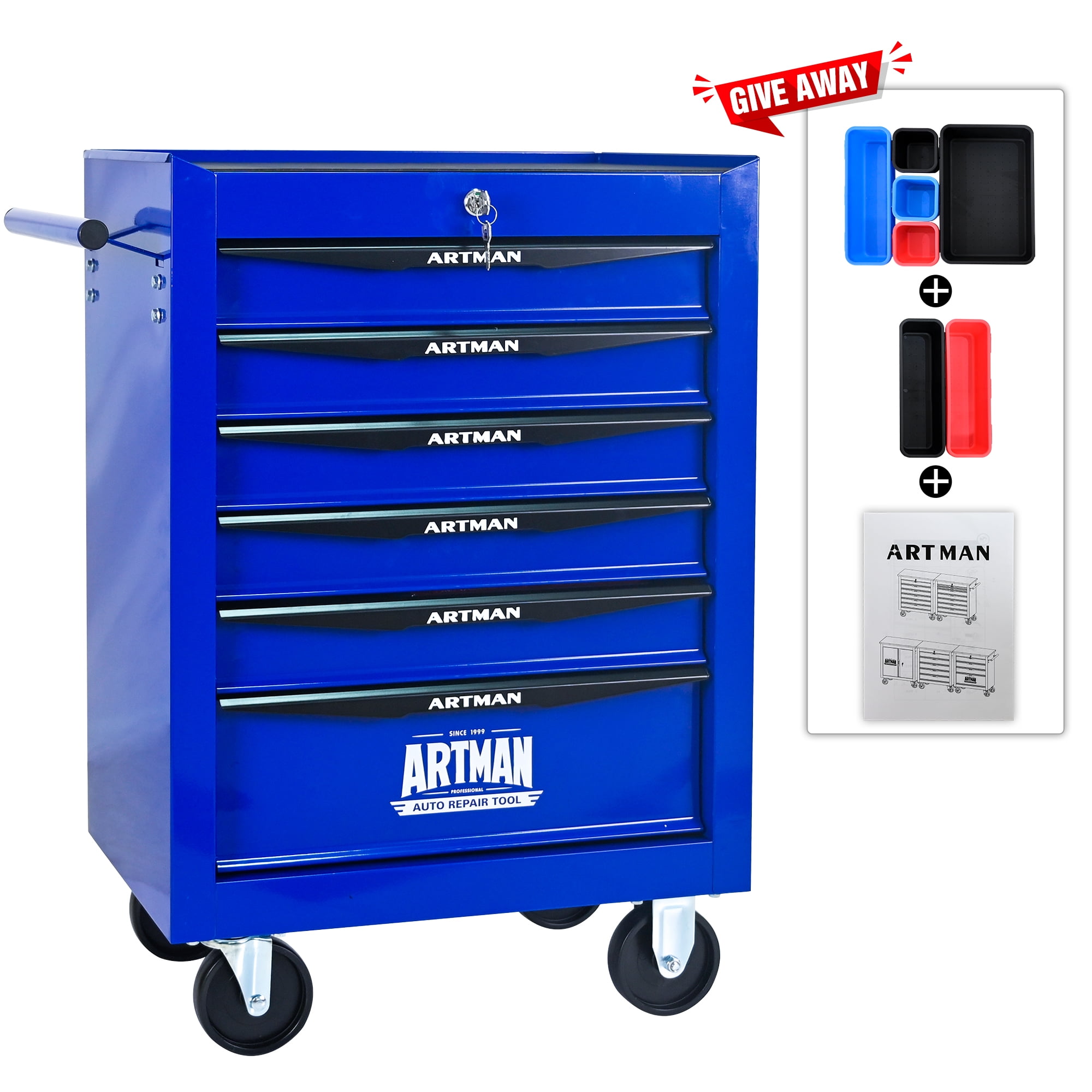POVANLI 20" 6 Drawer Portable Tool Box with Ball Bearing Drawer Slides ...