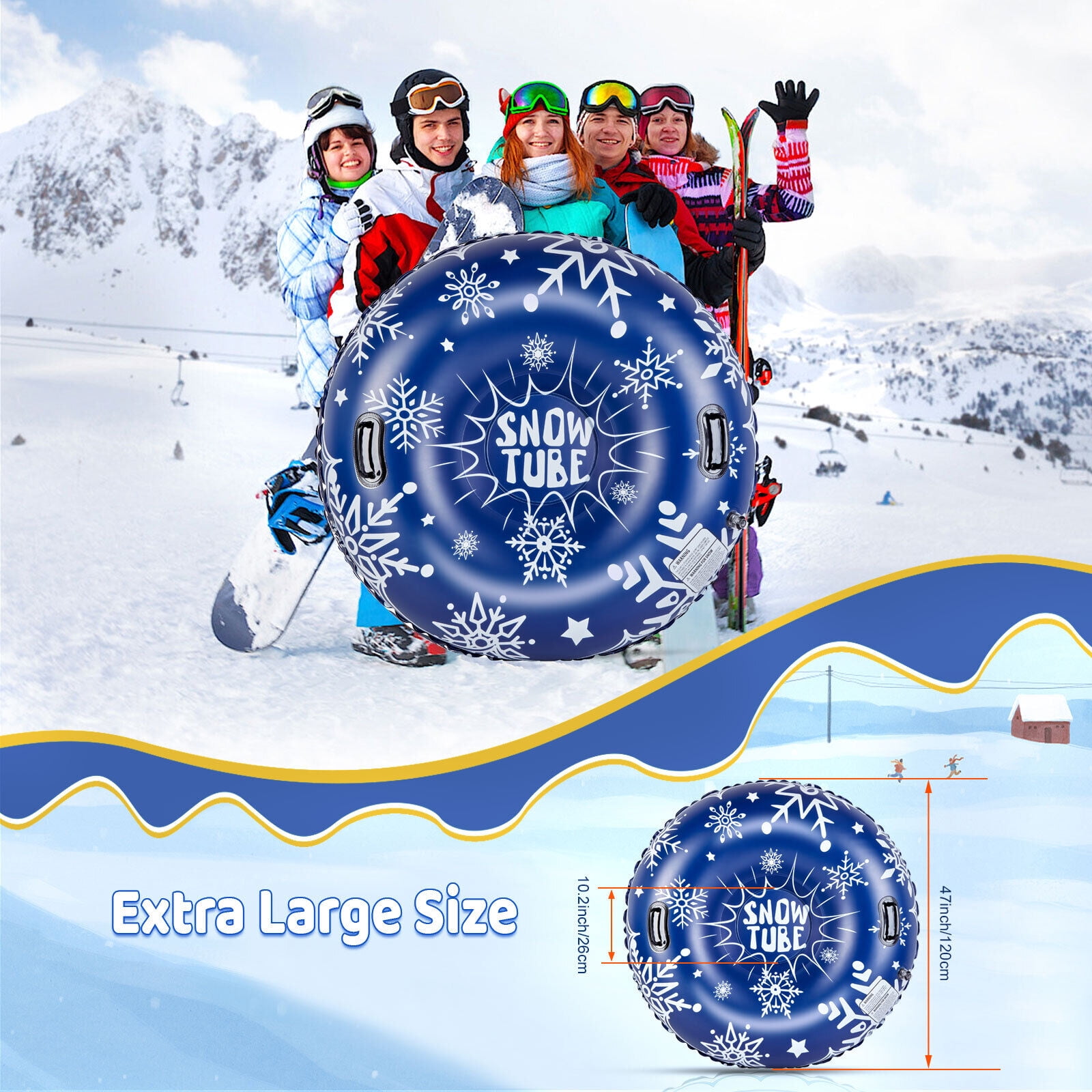 CAMULAND 47-Inch Snow Tube Snowflake Inflatable Winter Snow Sled ...