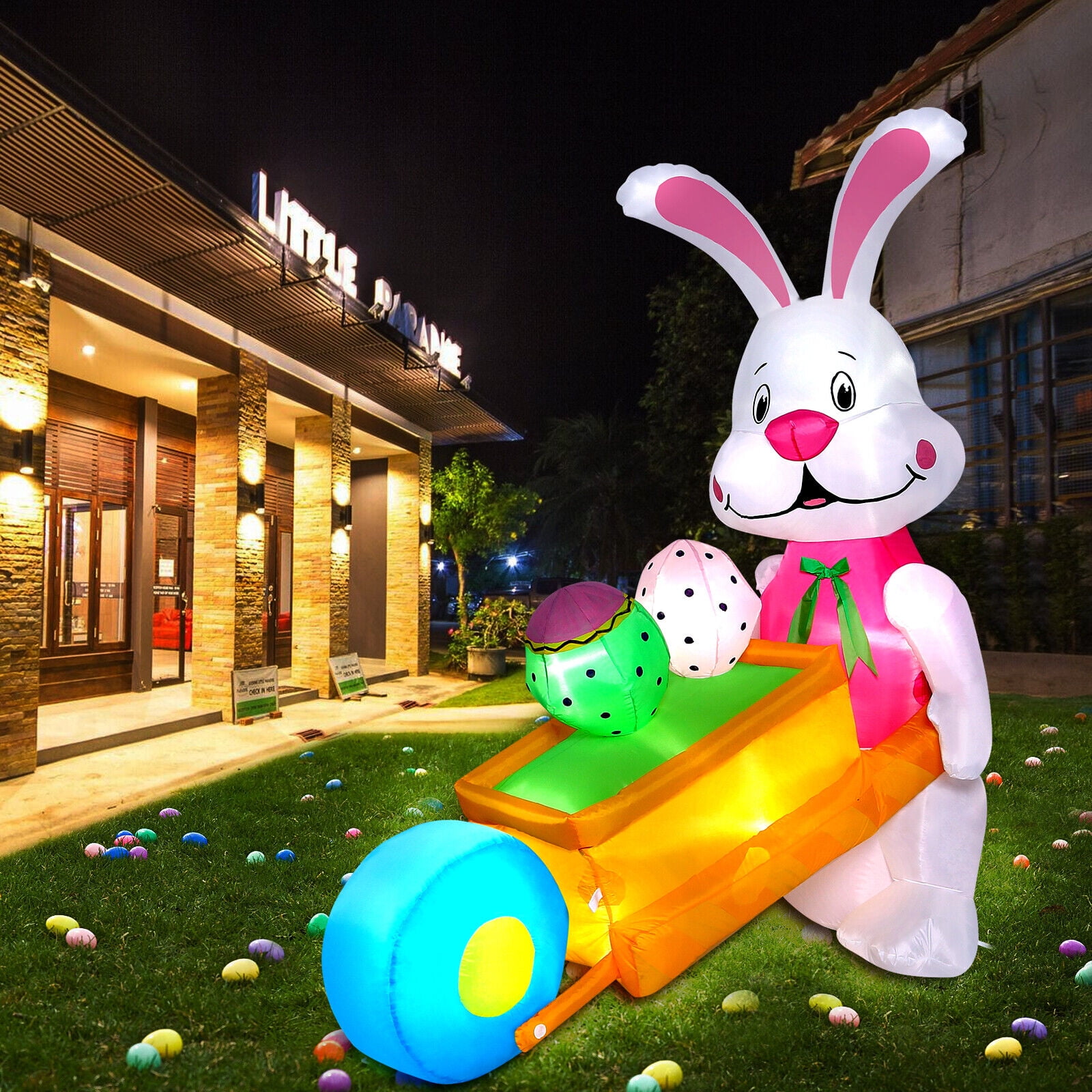 CAMULAND 5.9FT Inflatable Easter Bunny Pushing Wheelbarrow Eggs Outdoor ...