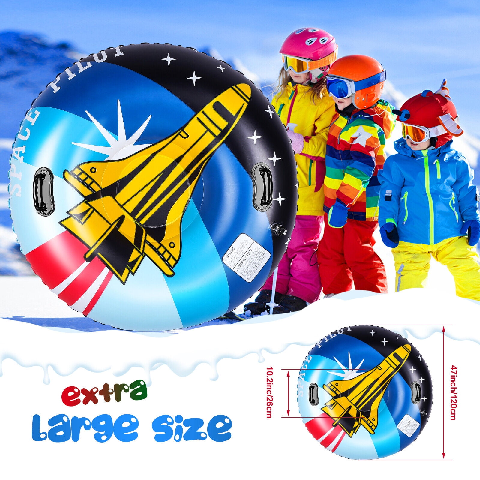 CAMULAND Snow Tube Inflatable Rocket Winter Snow Sled Heavy Duty ...